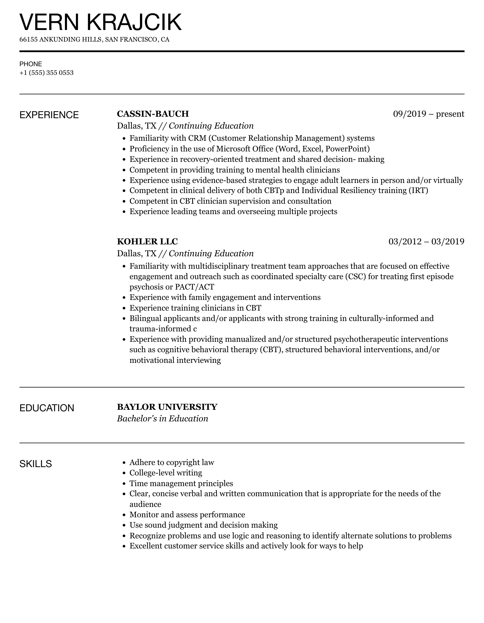 Continuing Education Resume Samples Velvet Jobs