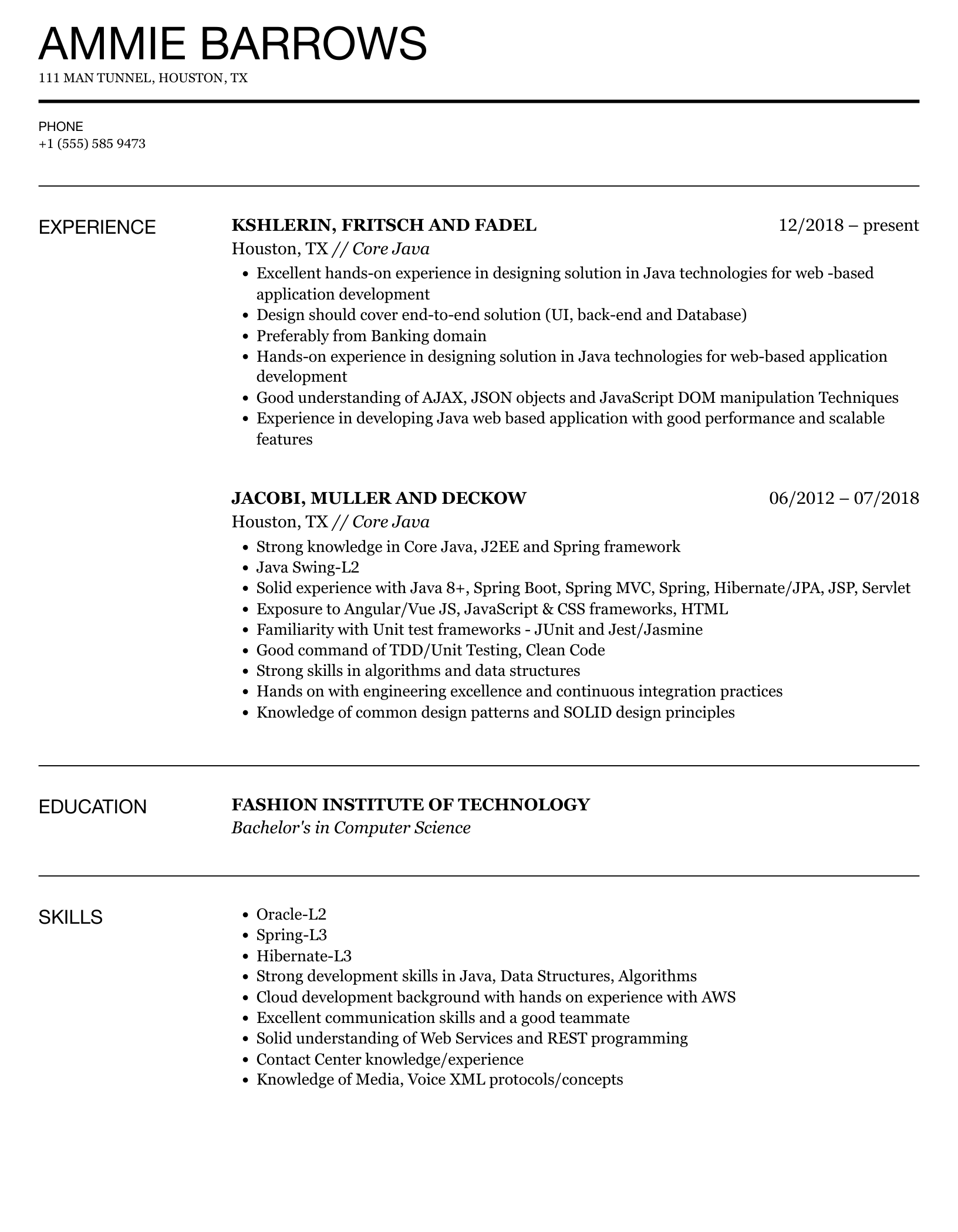 Core Java Resume Samples Velvet Jobs