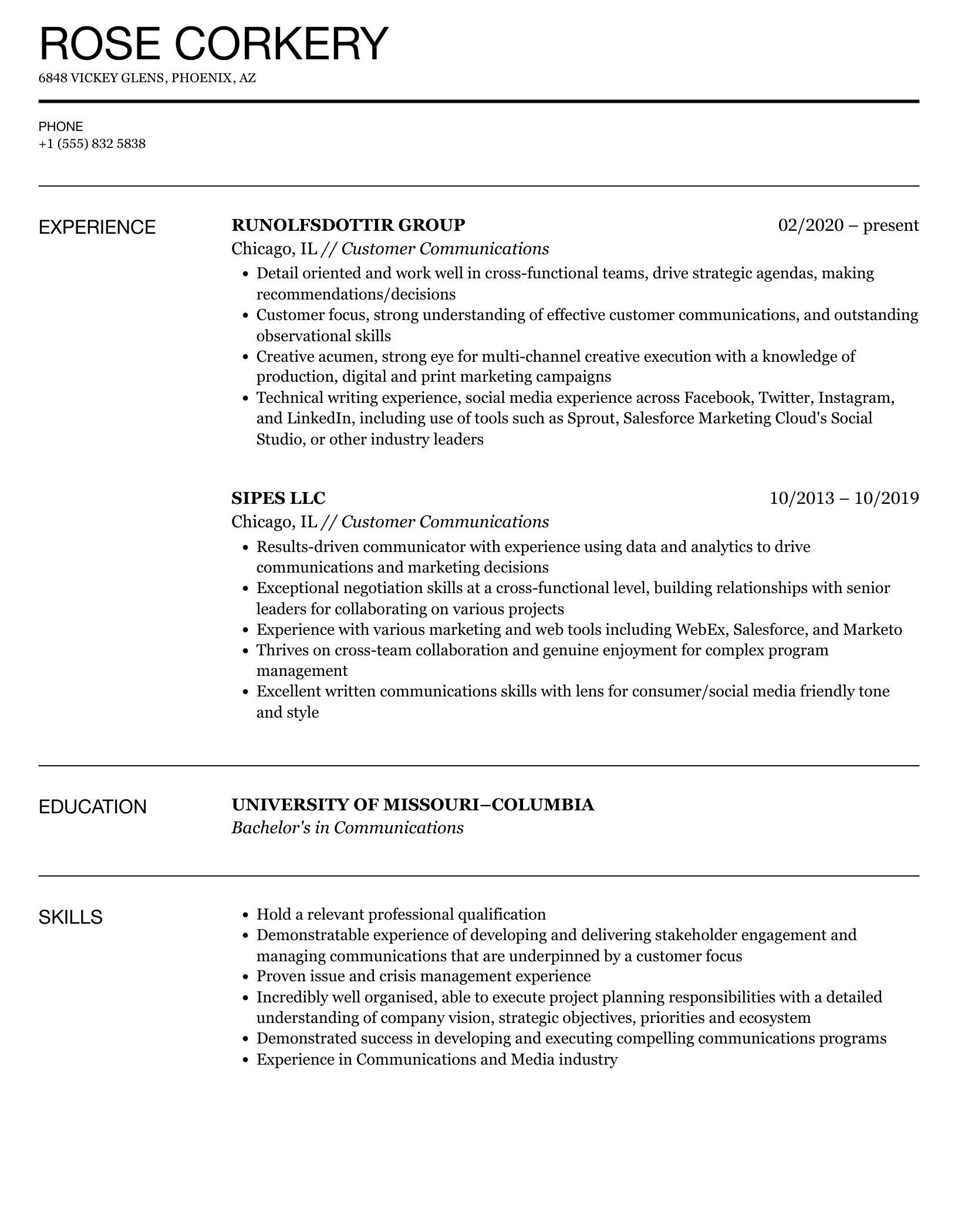 Communication Skills Resume