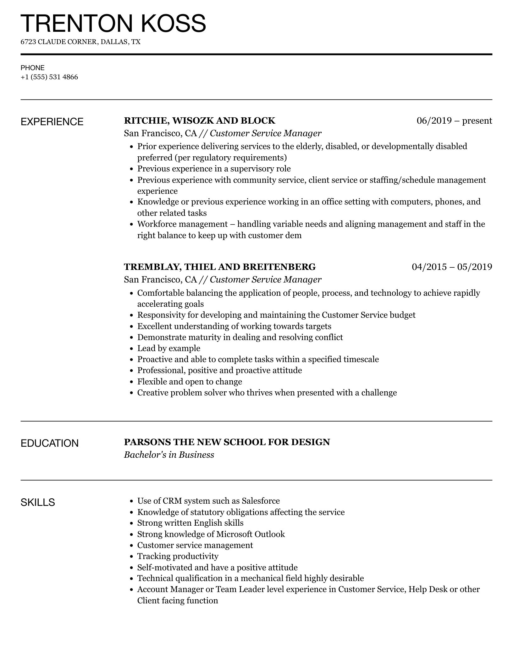 Customer Service Manager Resume Samples Velvet Jobs