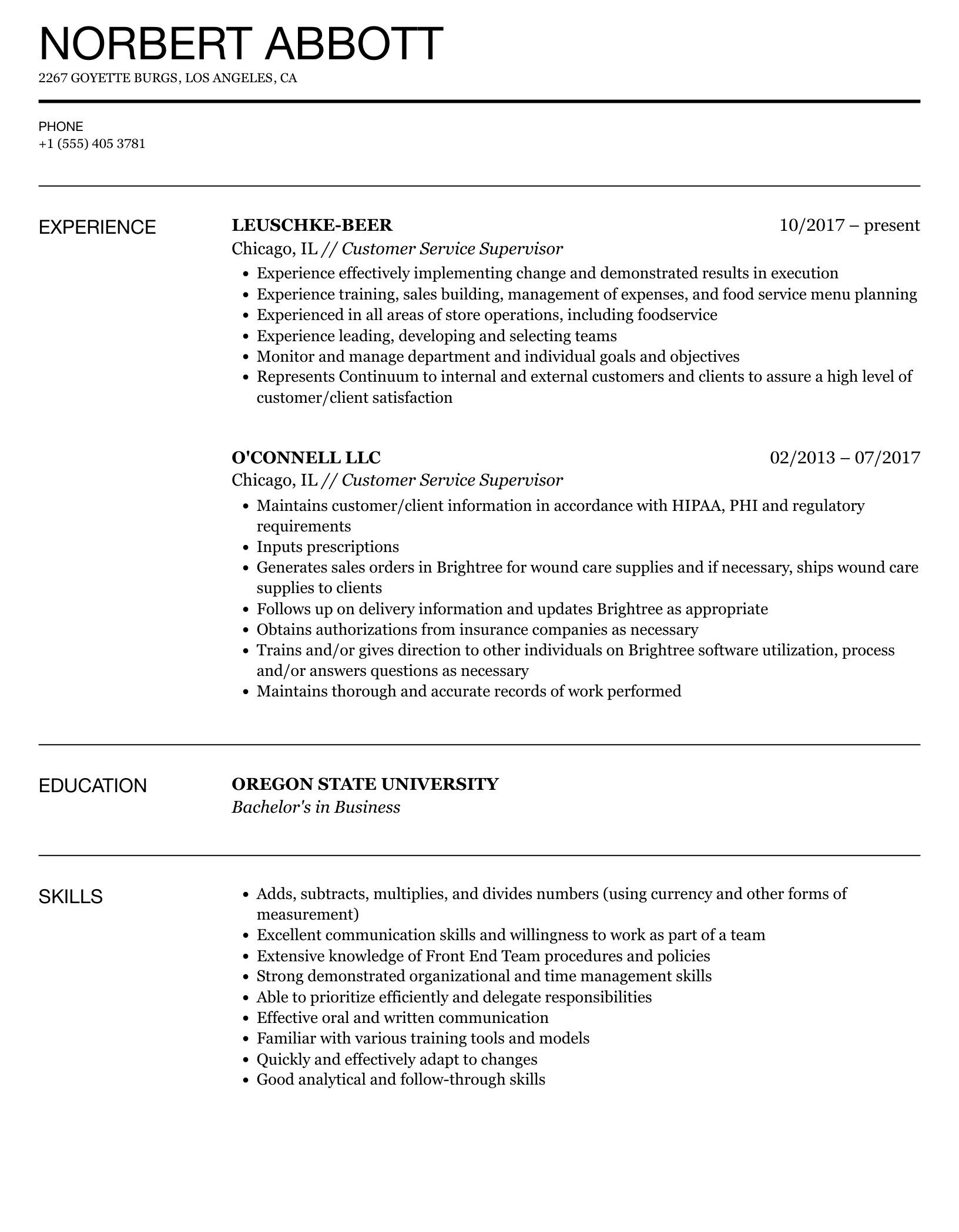 Customer Service Supervisor Resume Examples NicoleHarwood Blog