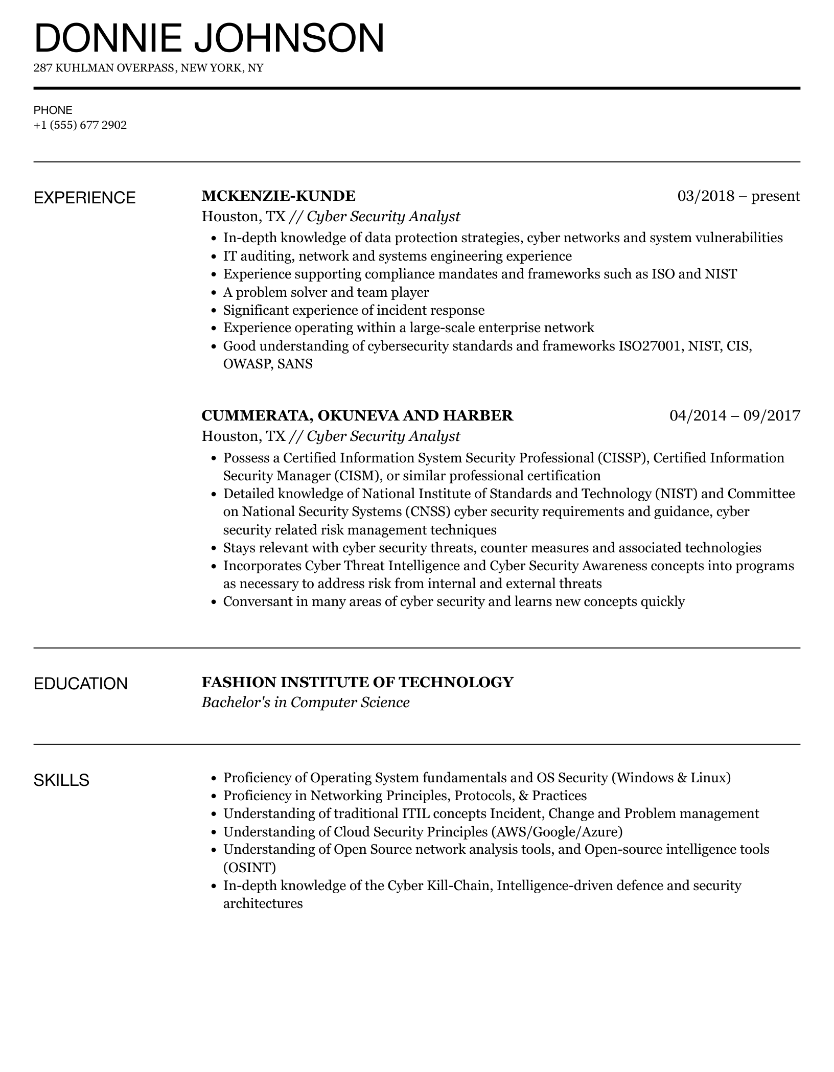 Cyber Security Analyst Resume Samples Velvet Jobs