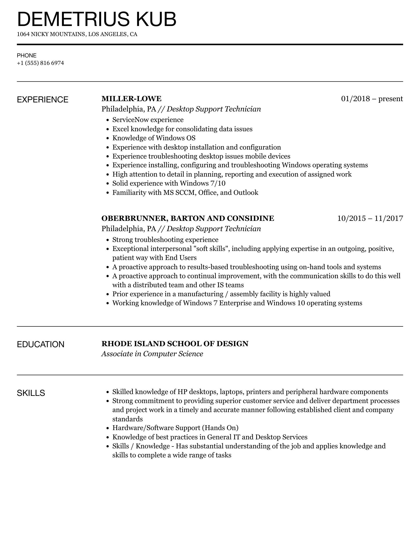 Desktop Support Technician Resume Samples Velvet Jobs