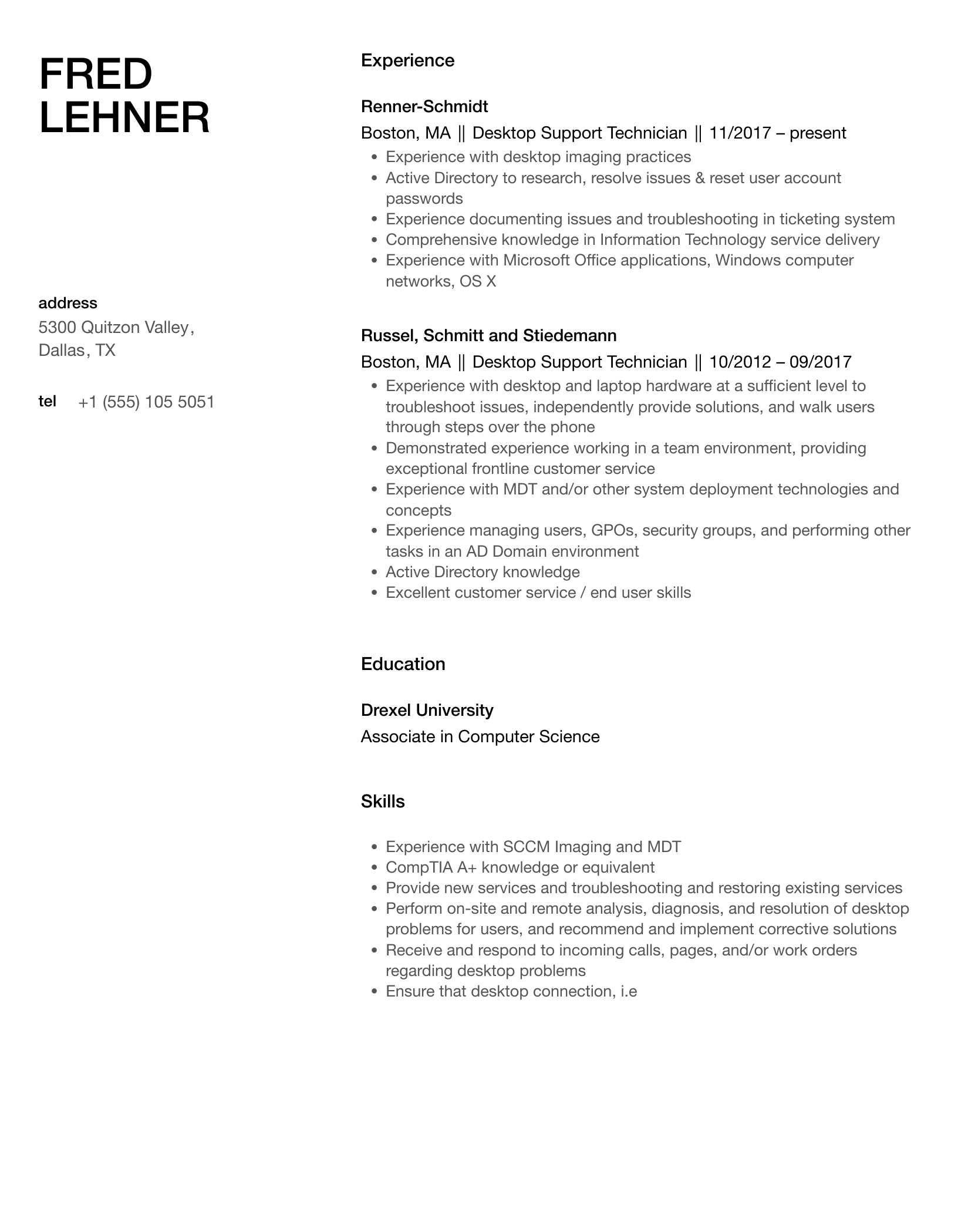 Desktop Support Technician Resume Samples Velvet Jobs