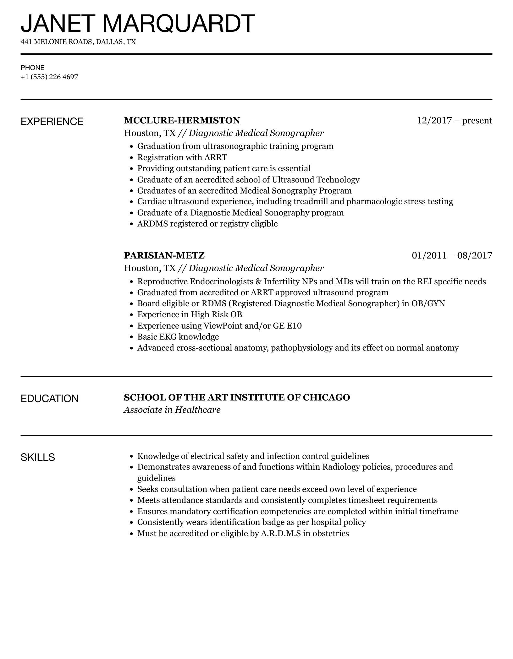 Sonographer Resume Samples MerleneSnyder Blog