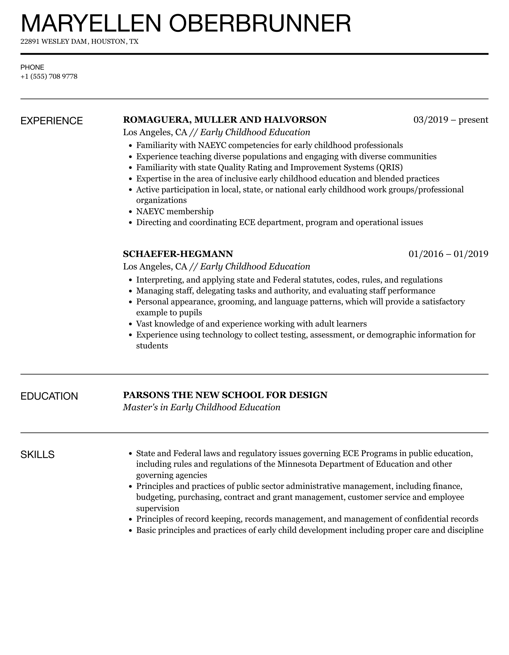 Early Childhood Education Resume Examples Cambodianairway
