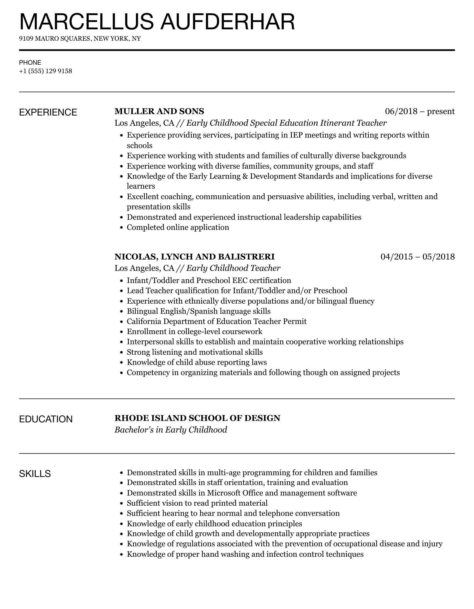Early Childhood Teacher Resume Samples Velvet Jobs