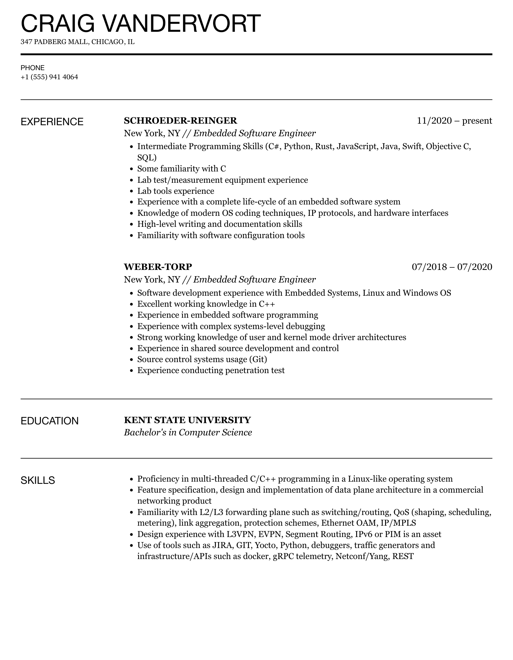 Embedded Software Engineer Resume Samples Velvet Jobs