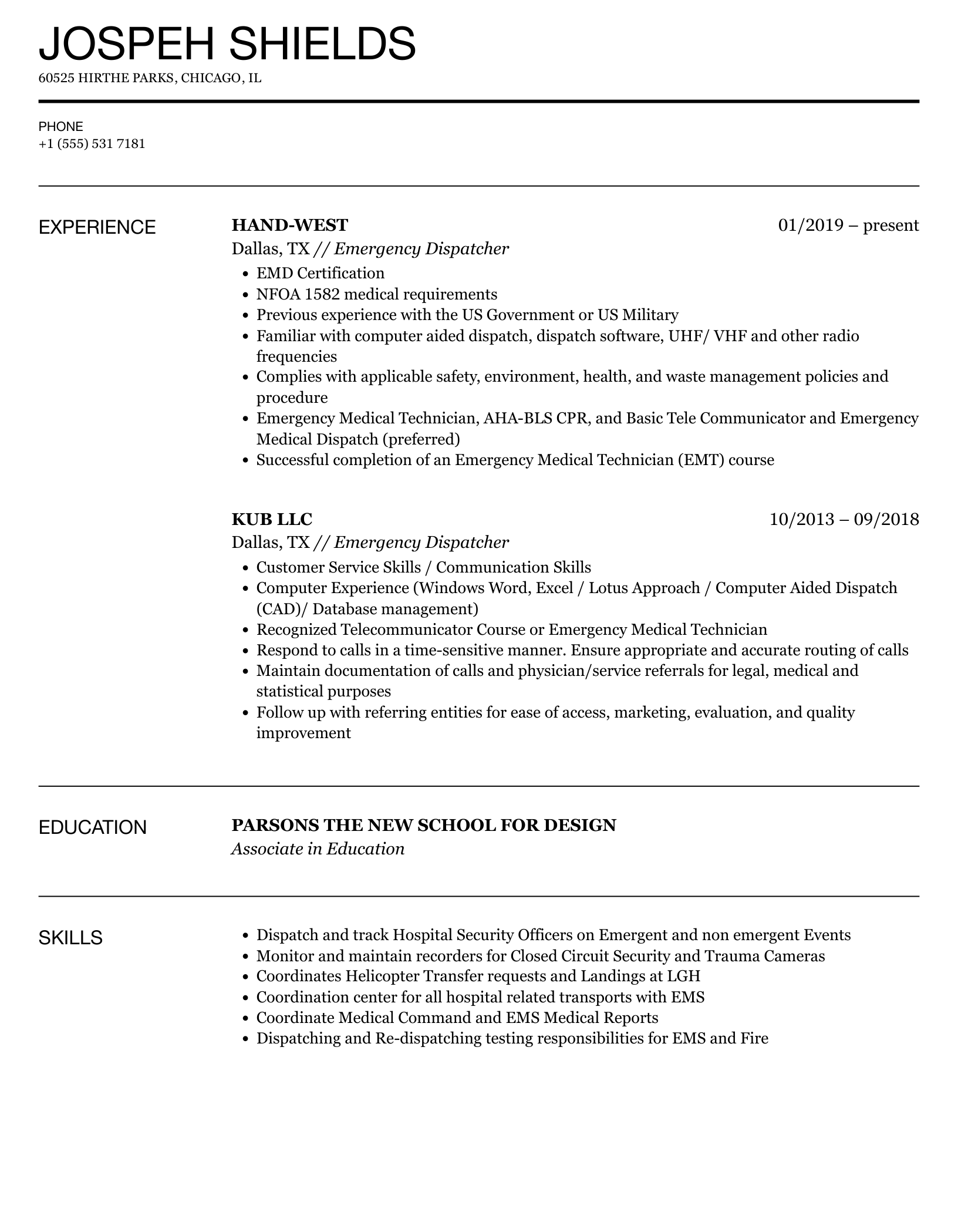911 Dispatcher Resume Inforacessivel rogeli