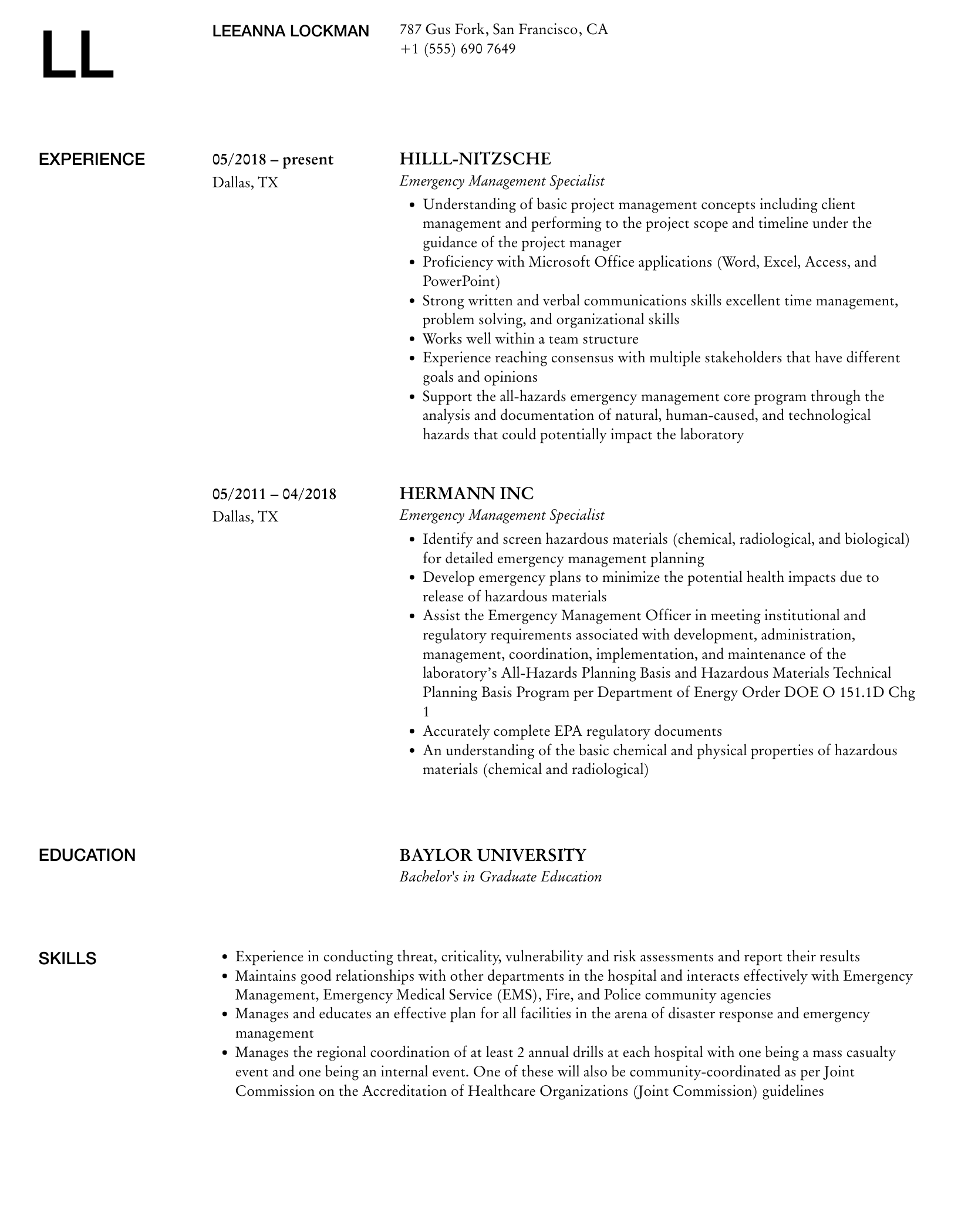 Emergency Management Specialist Resume Samples Velvet Jobs