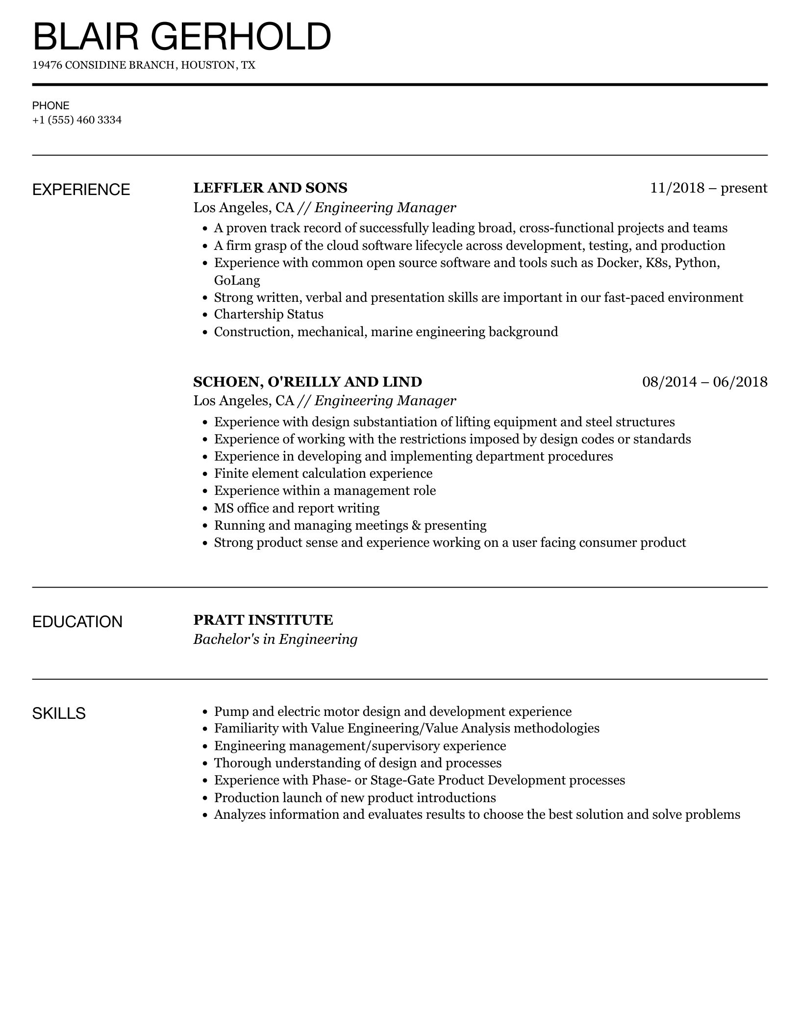 Engineering Manager Resume Samples Velvet Jobs