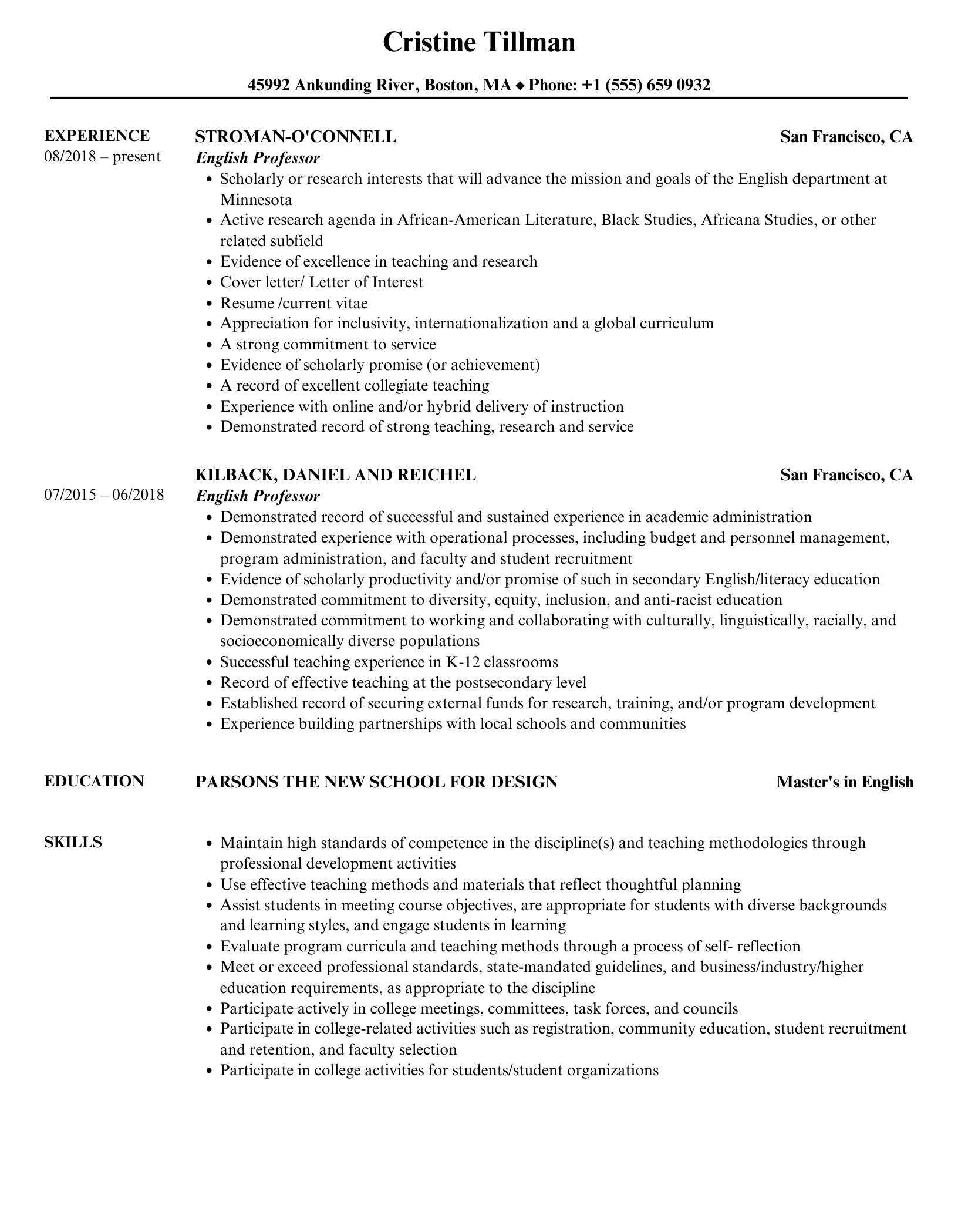 English Professor Resume Samples Velvet Jobs English Professor Resume Samples Velvet Jobs