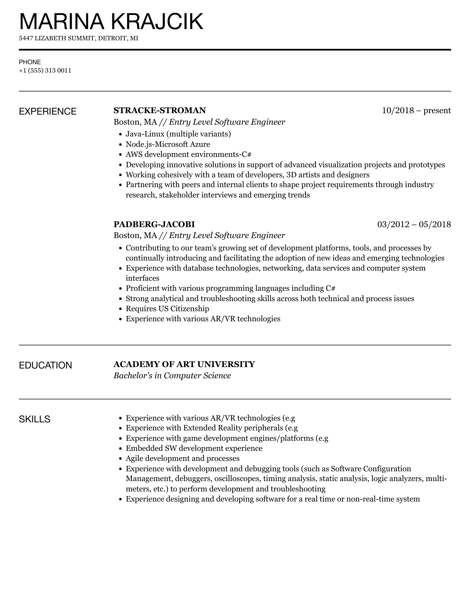 Entry Level Software Engineer Resume Samples Velvet Jobs