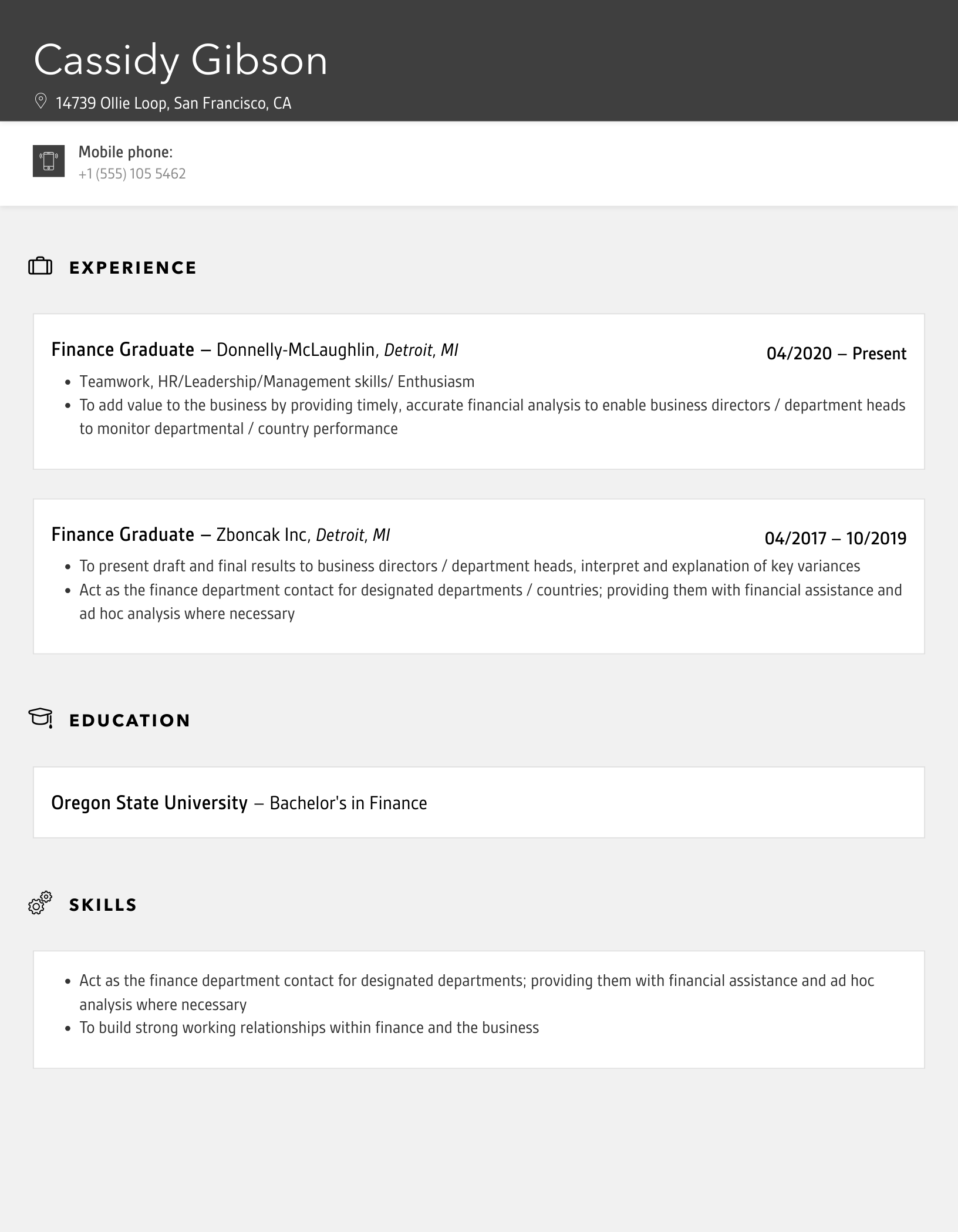 Finance Graduate Resume Samples Velvet Jobs