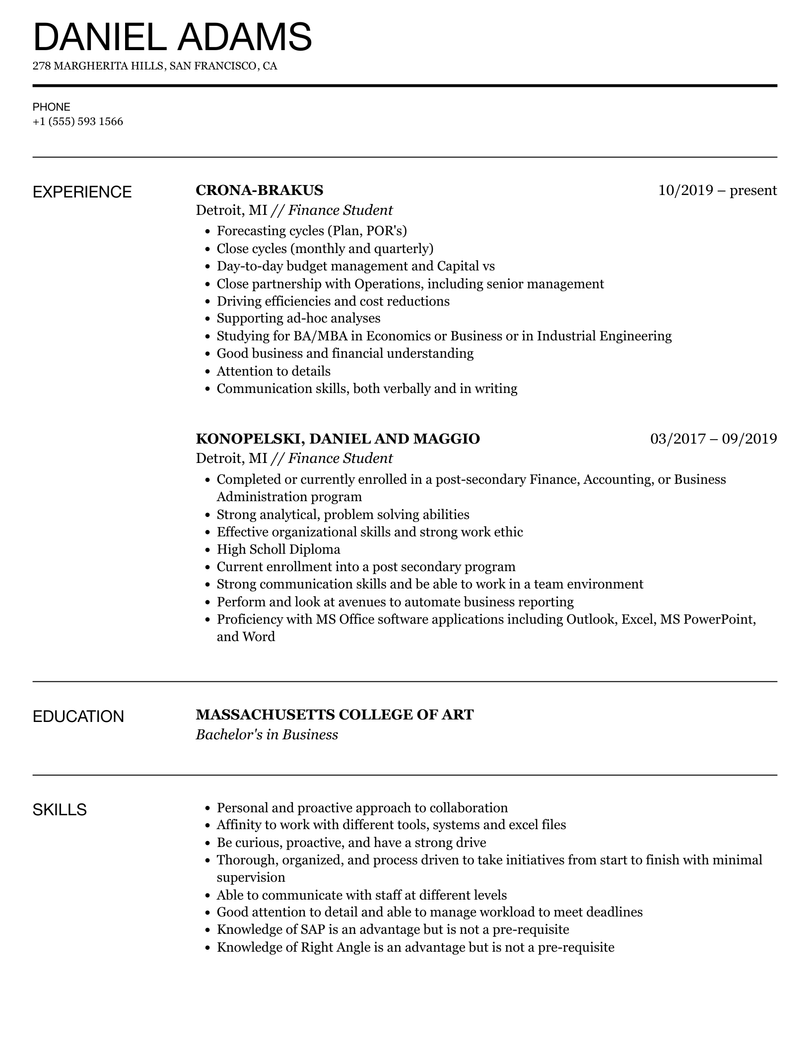 Finance Student Resume Samples Velvet Jobs