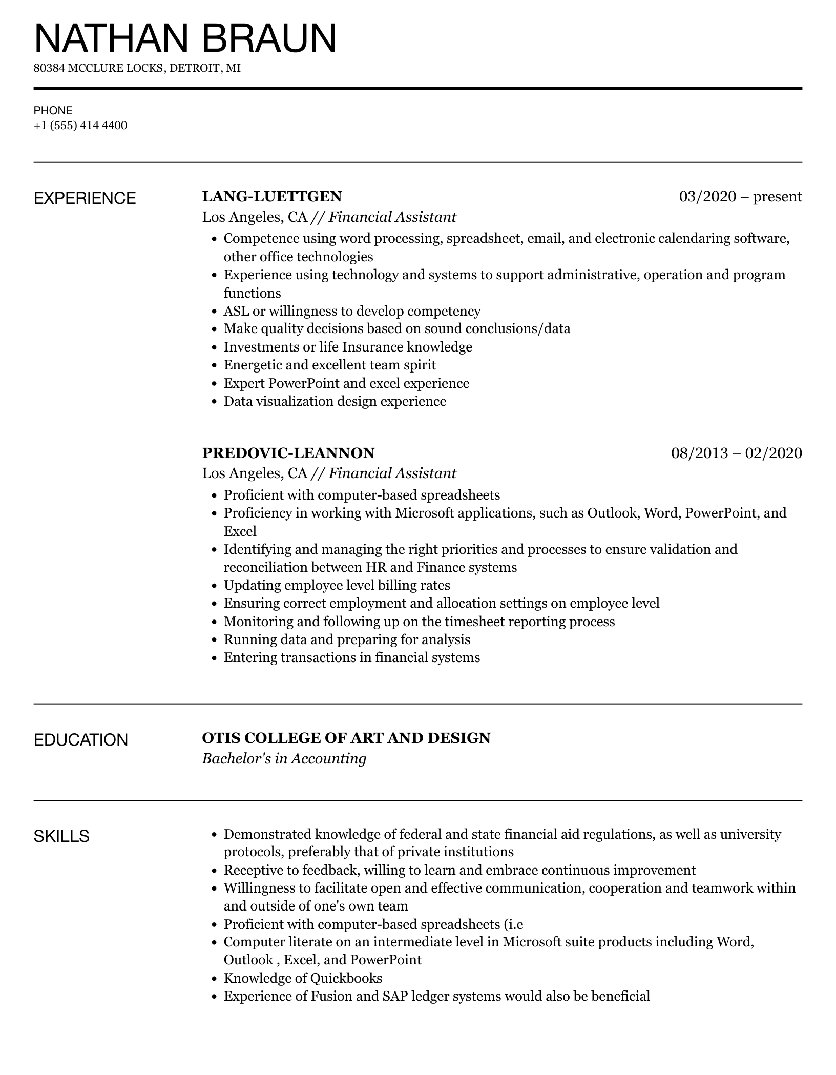 Financial Assistant Resume Samples Velvet Jobs