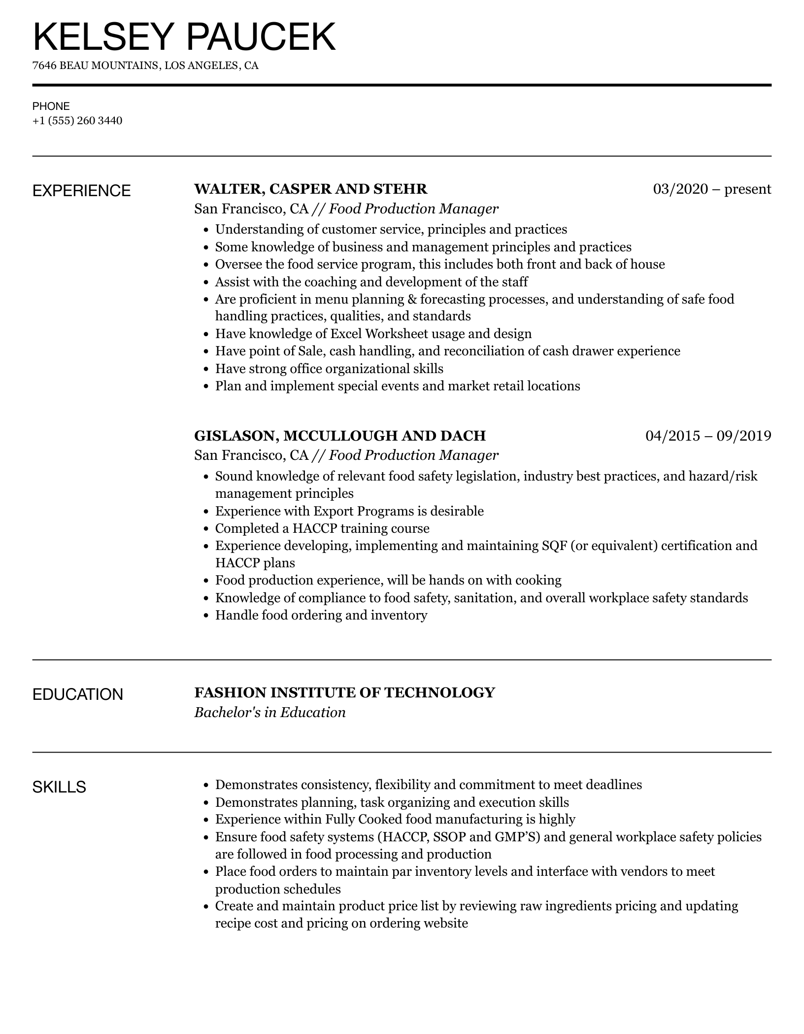 Food Product Development Manager Resume Resume Example Gallery