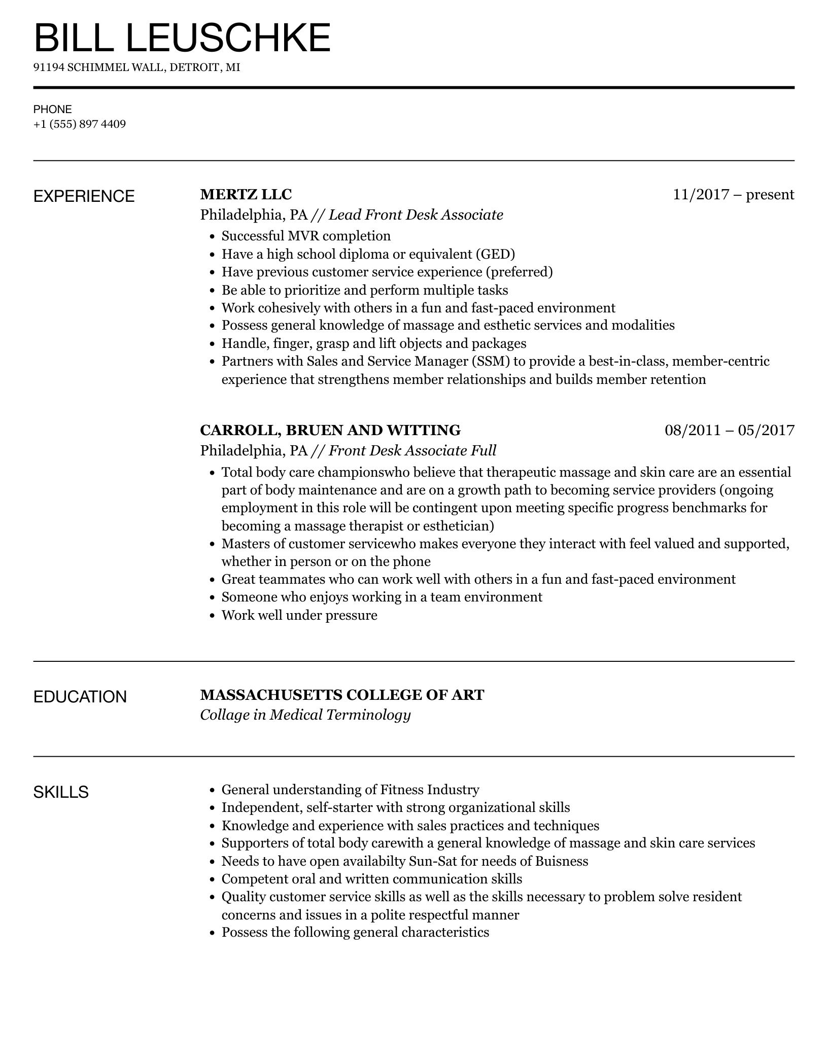 Front Desk Associate Resume Samples Velvet Jobs