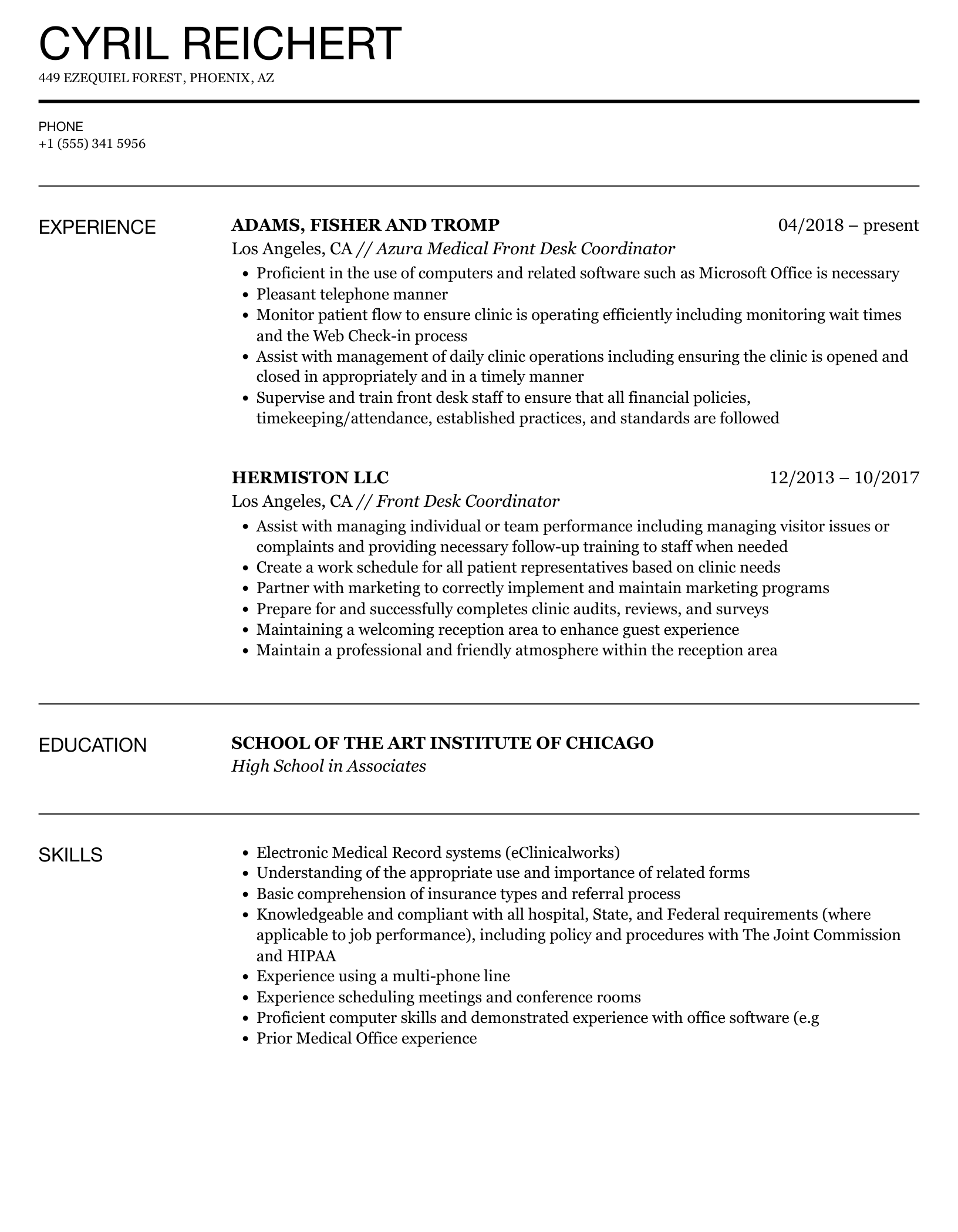 Front Desk Coordinator Resume Samples Velvet Jobs