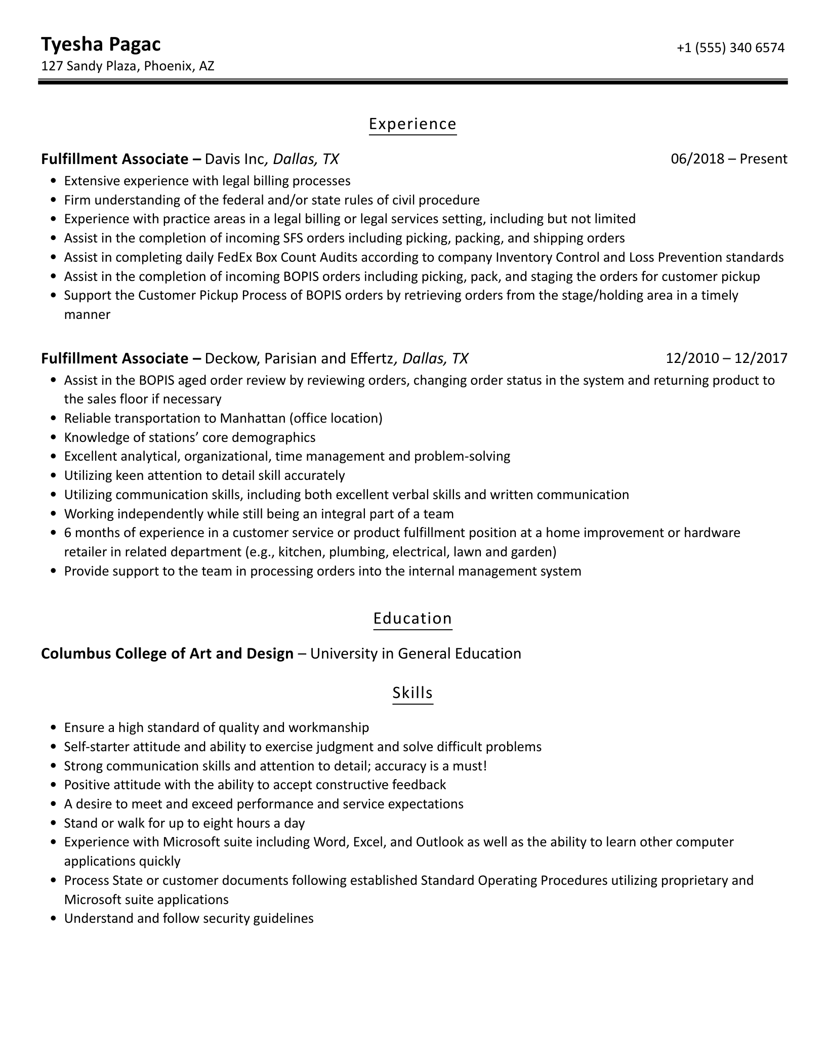 Fulfillment Associate Resume Samples Velvet Jobs
