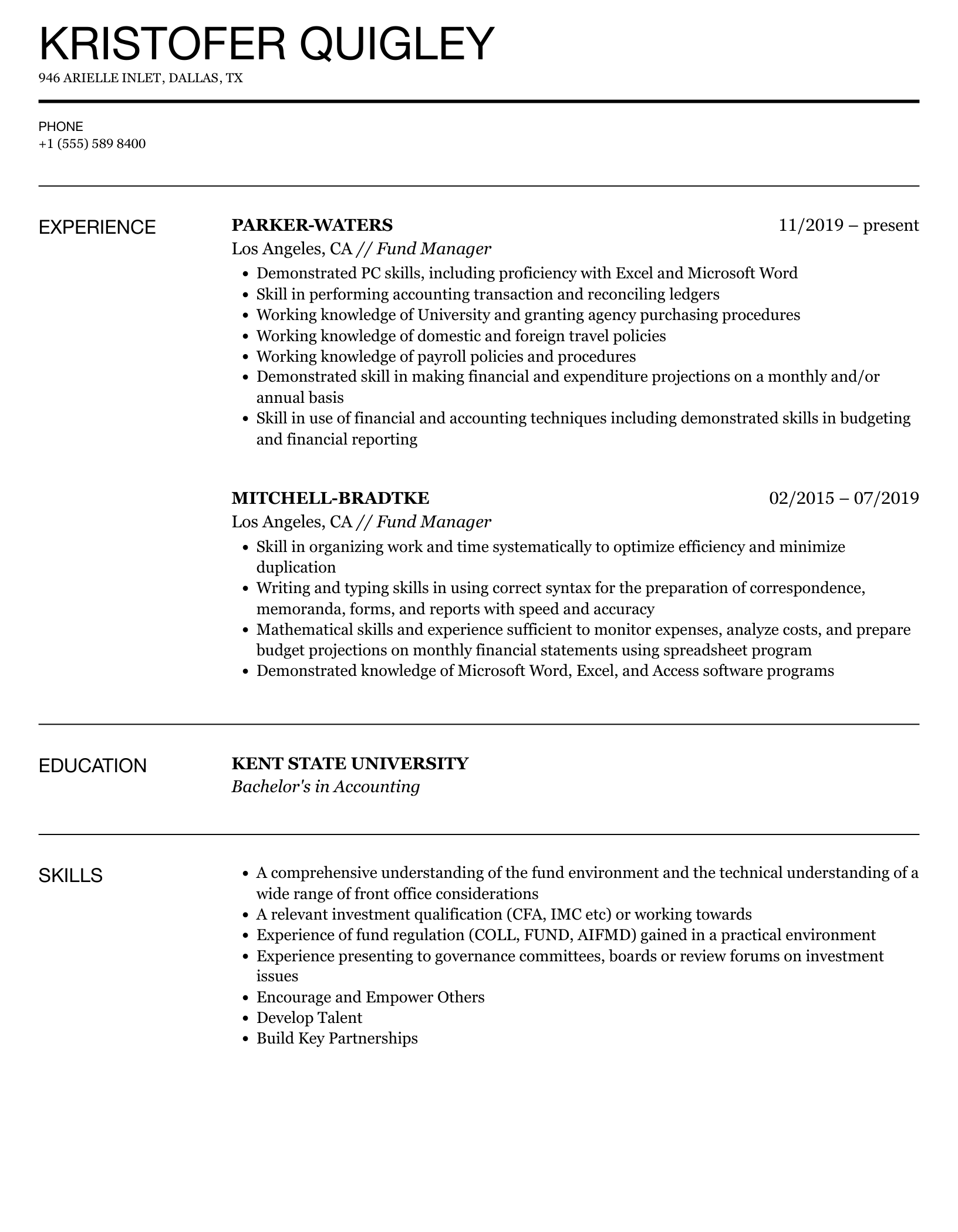 Fund Manager Resume Samples Velvet Jobs