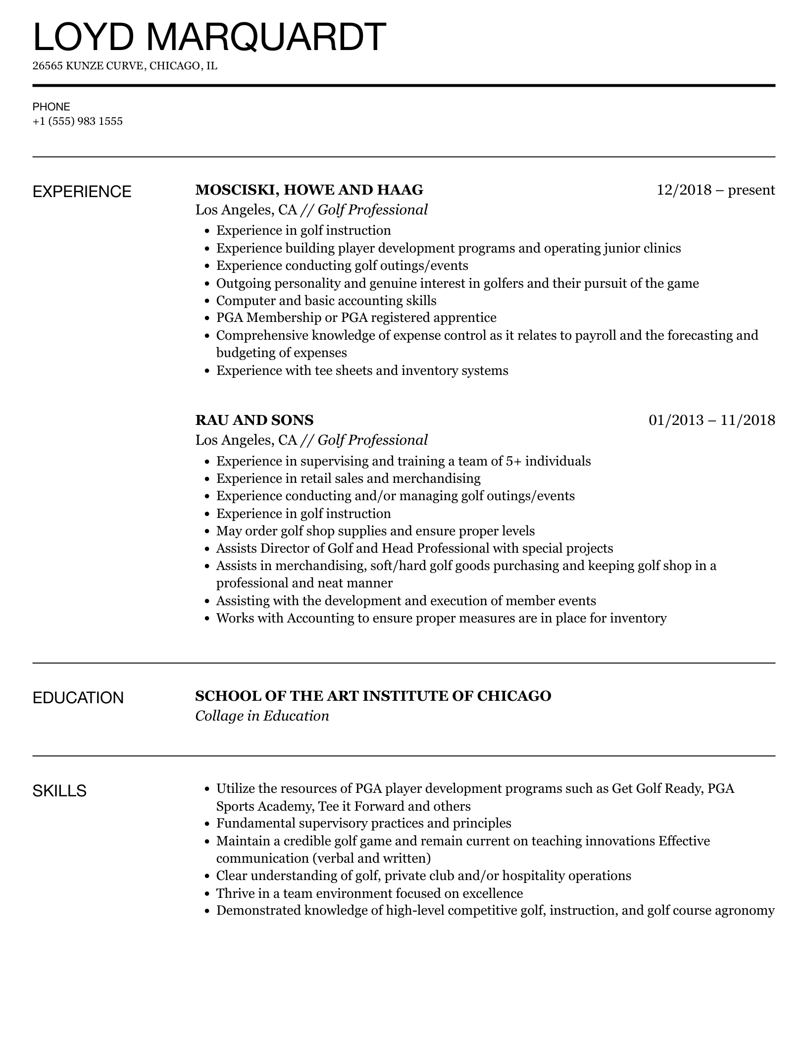 Golf Resume Template Ilsedanuellemartina