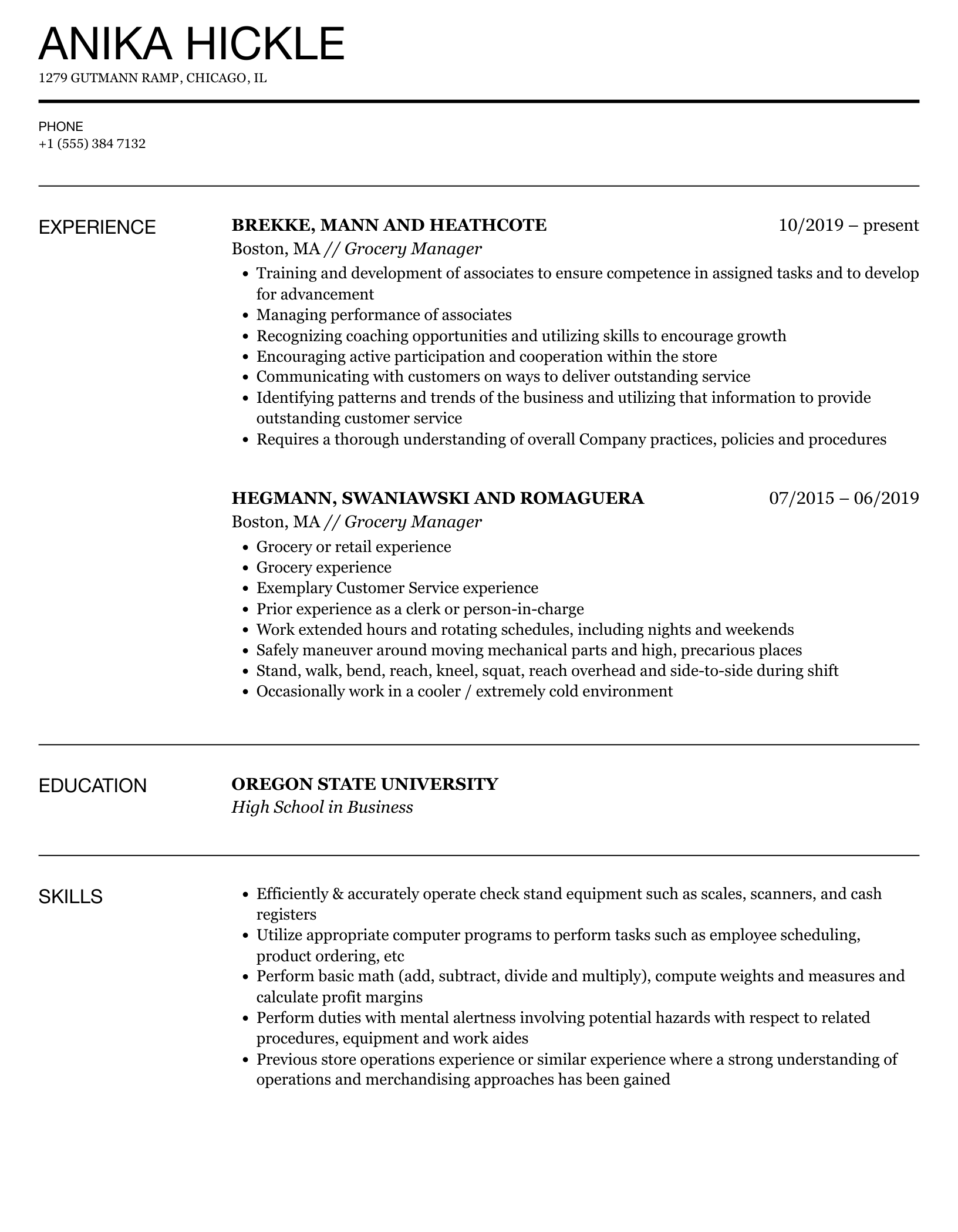 Grocery Manager Resume Samples Velvet Jobs
