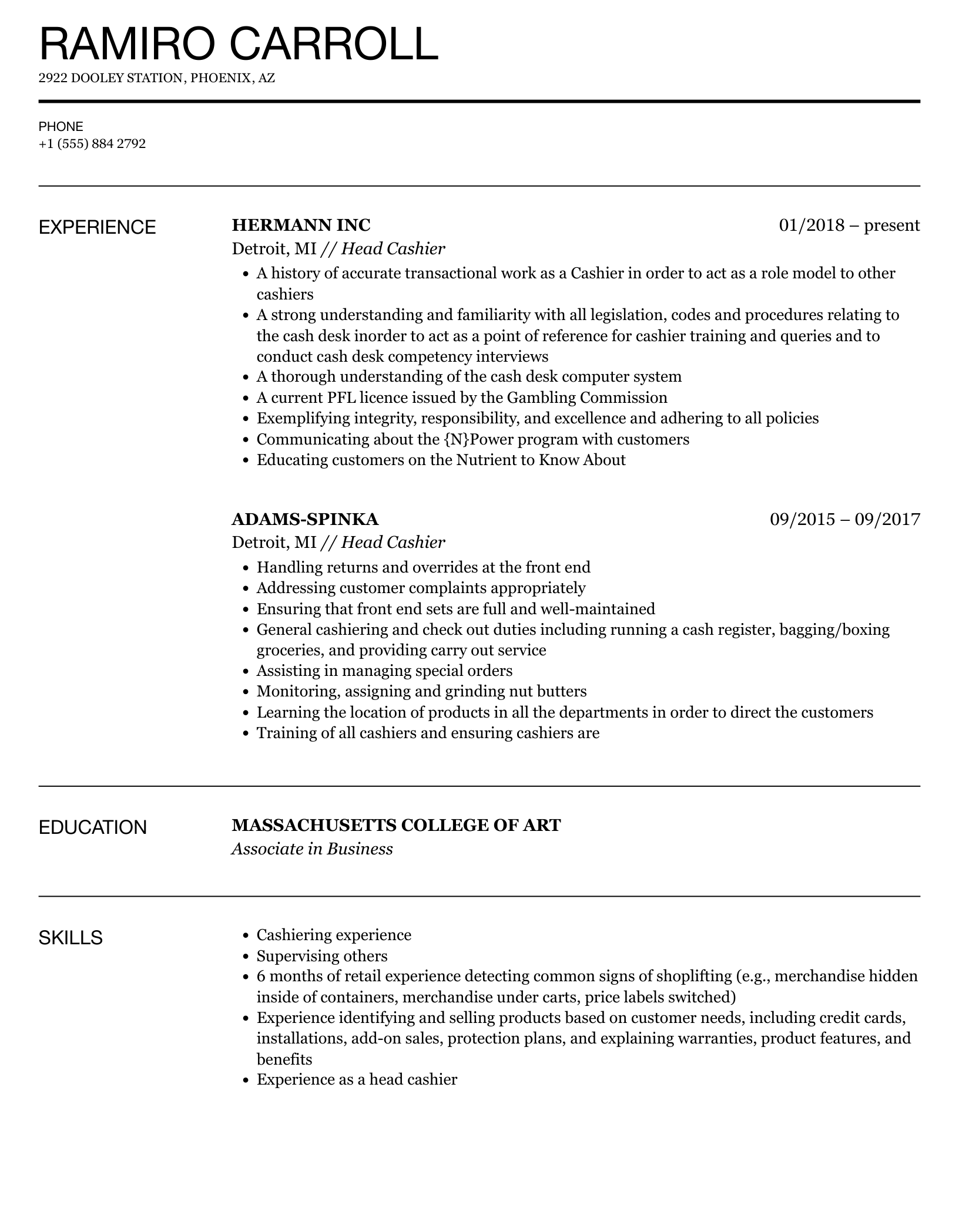 Head Cashier Resume Samples Velvet Jobs