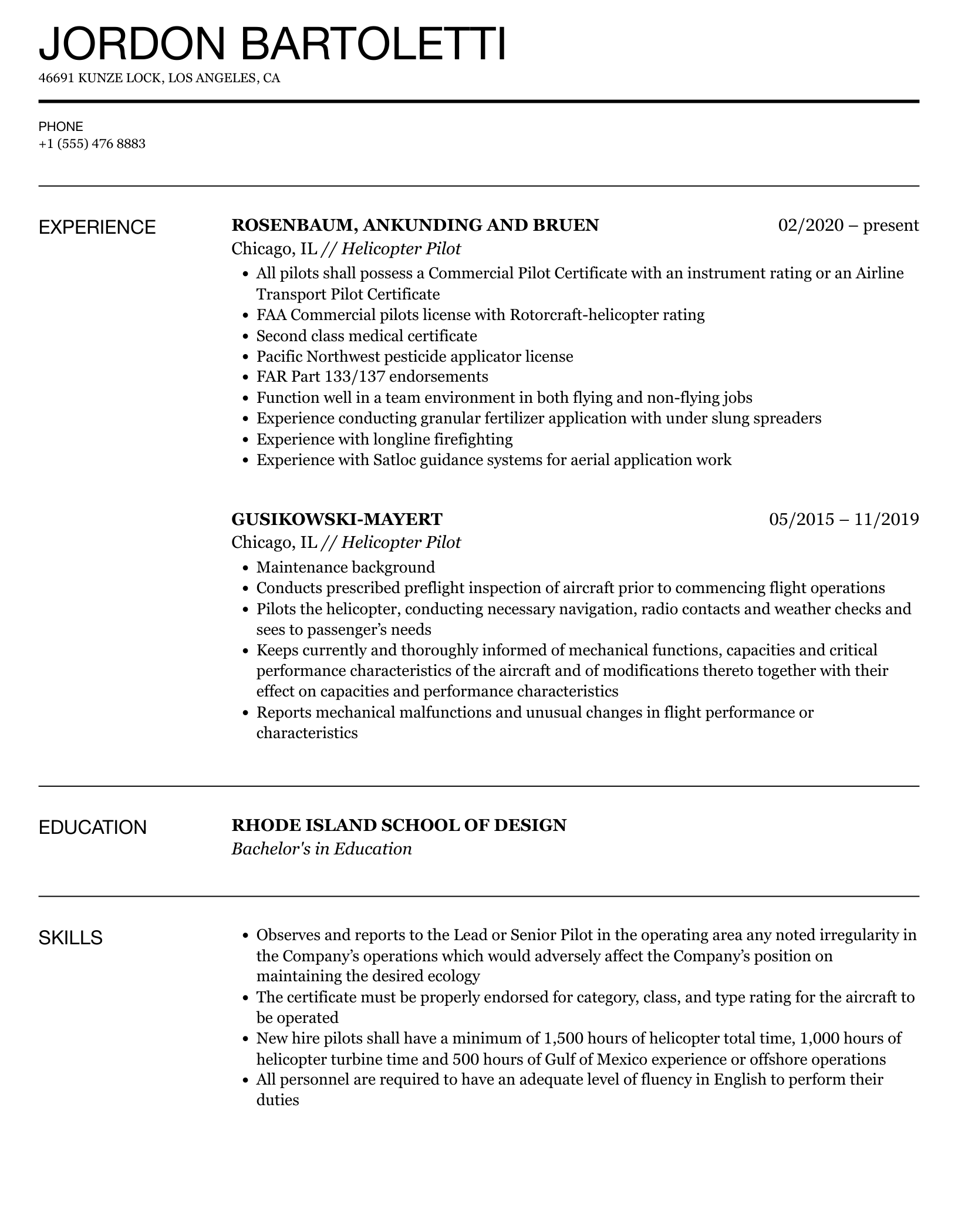Helicopter Pilot Resume Samples Velvet Jobs