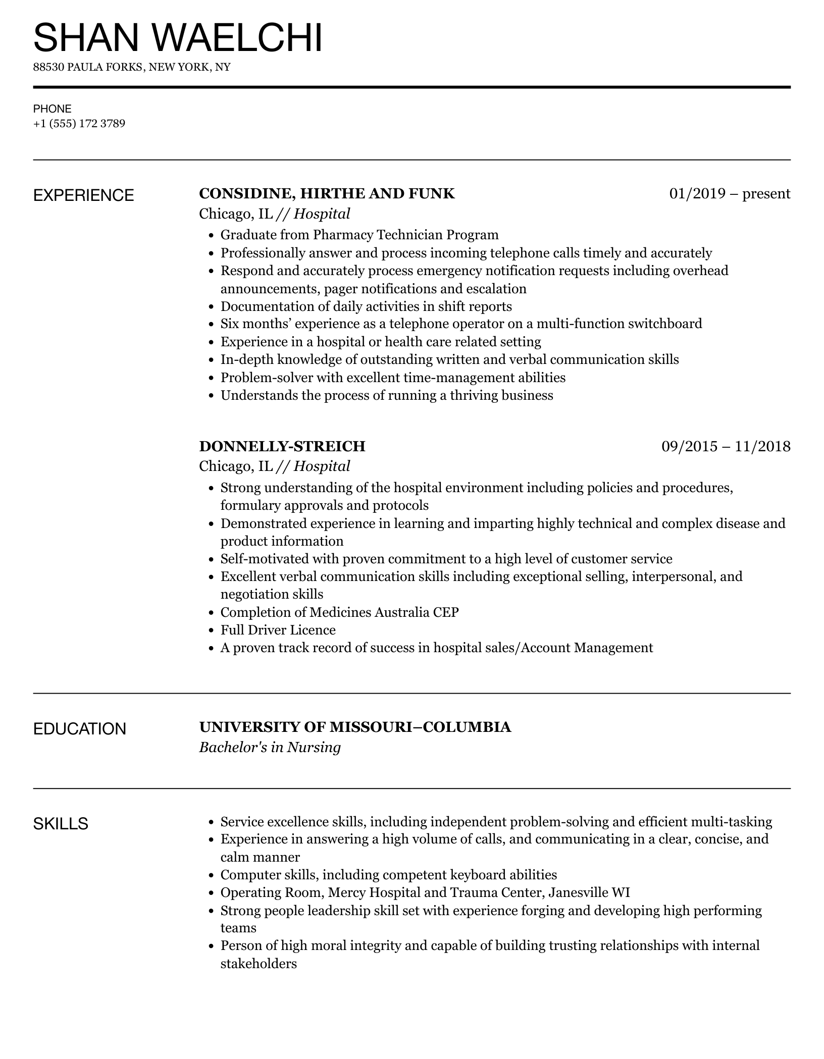 Hospital Resume Template