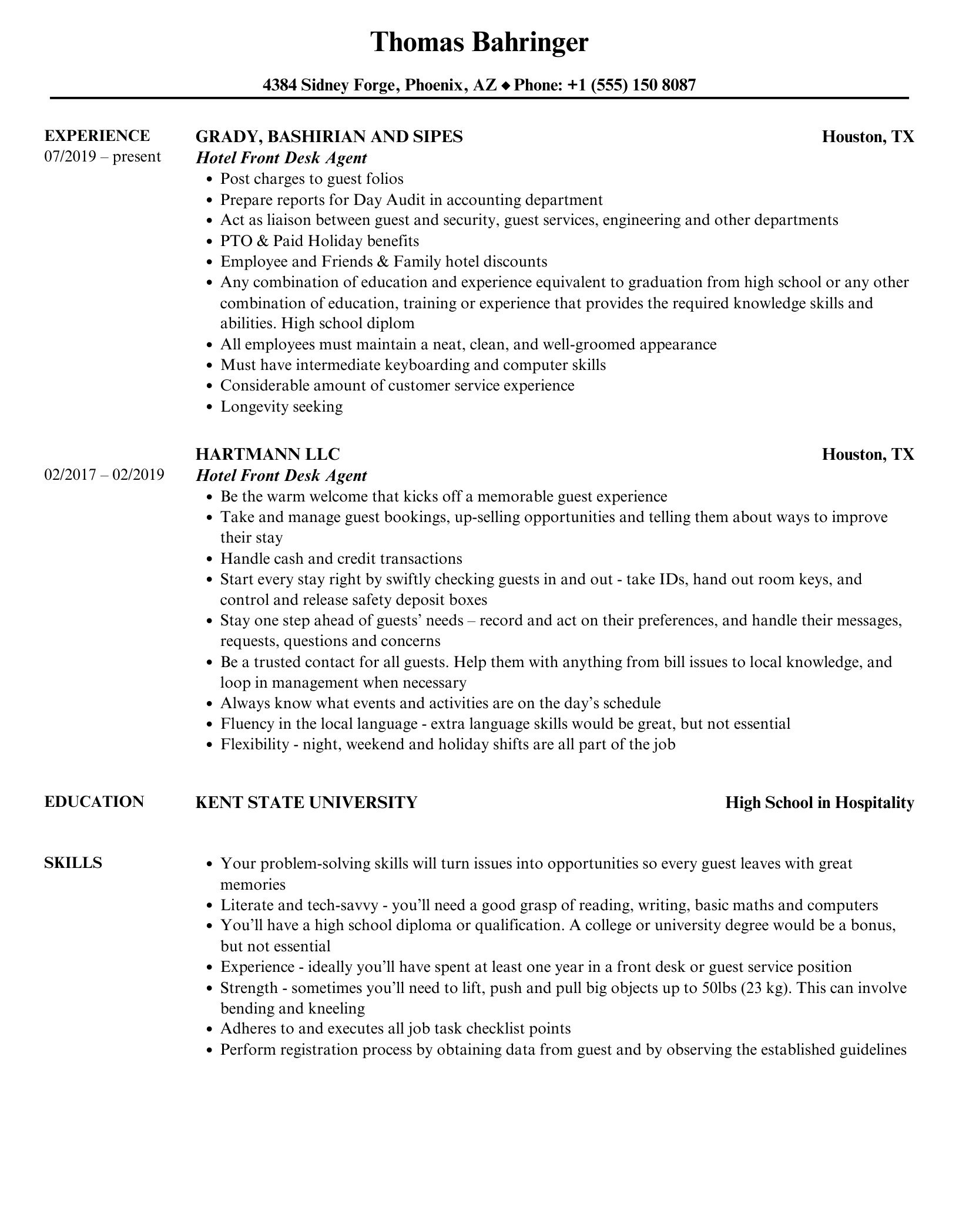 Hotel Front Desk Job Description Matilde Farris