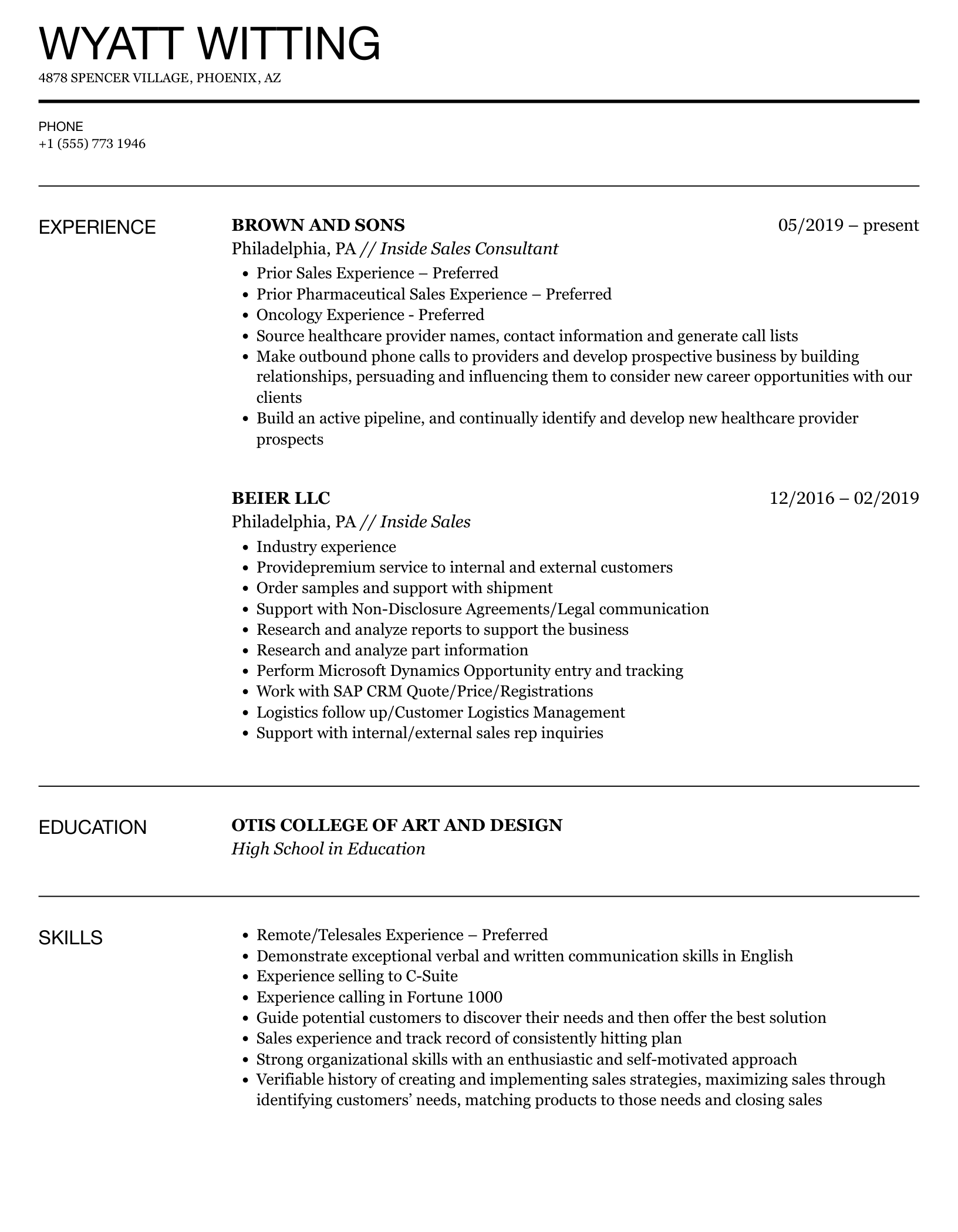 Inside Sales Resume Samples Velvet Jobs