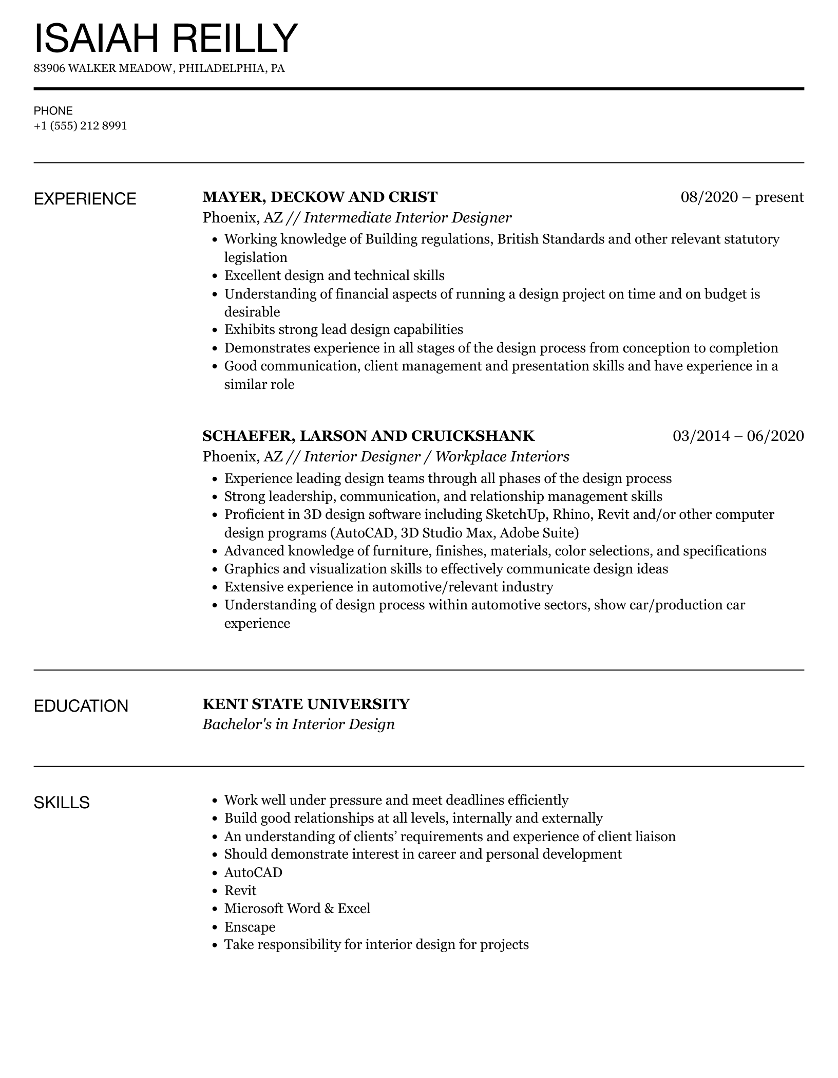 Sample Resume For Interior Design Job Psoriasisguru