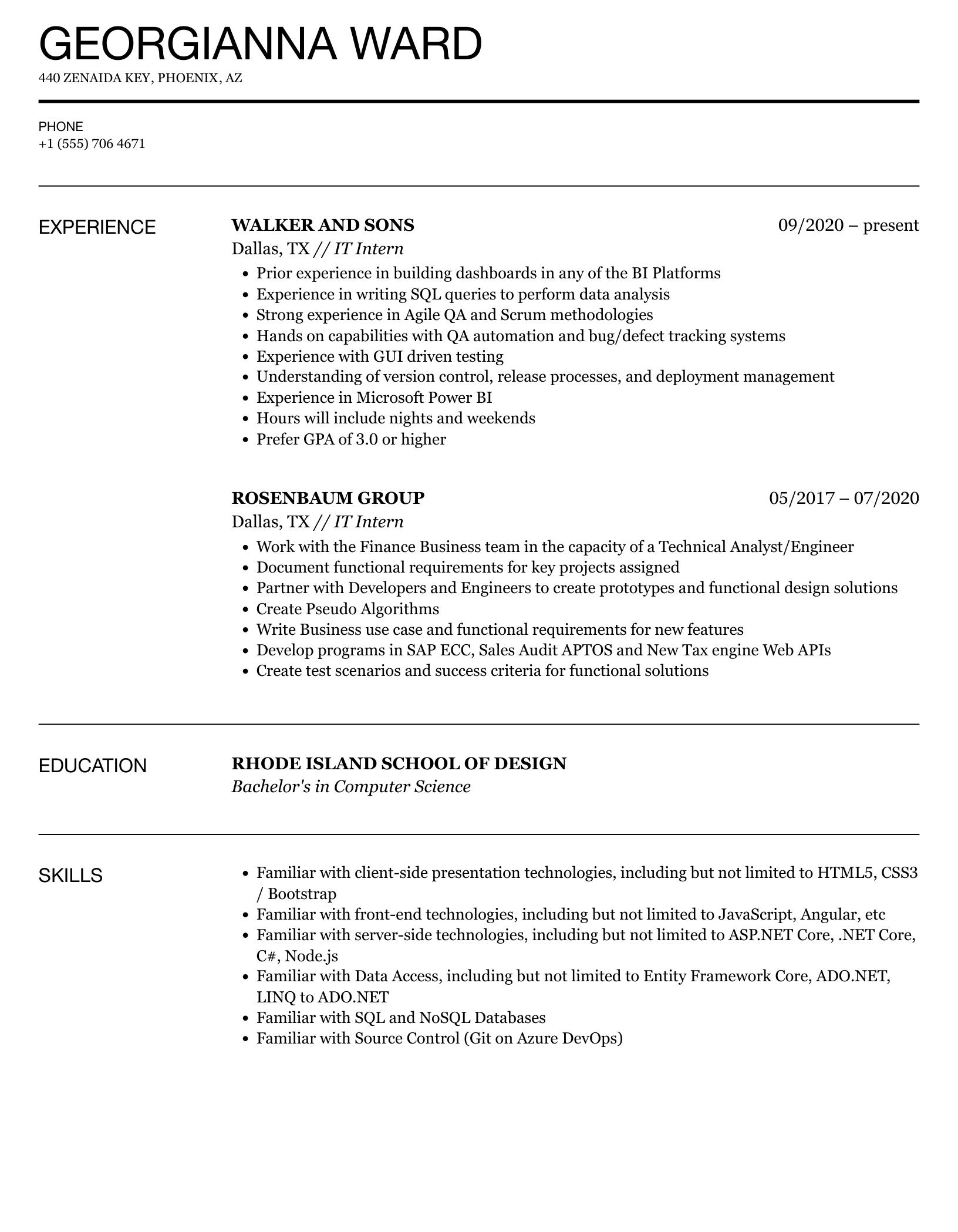IT Intern Resume Samples Velvet Jobs