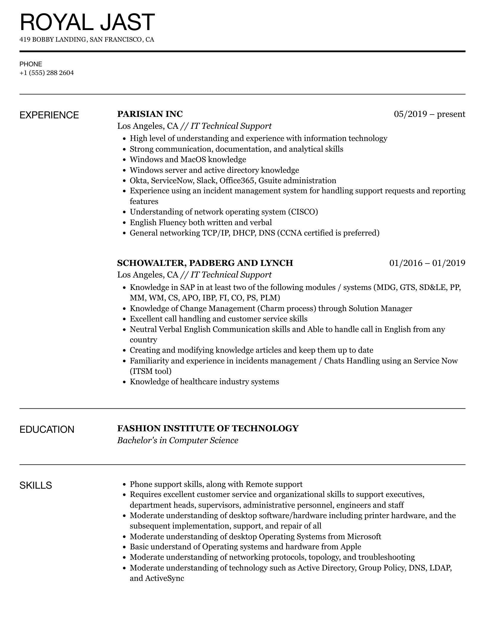 Resume For Tech Support Mingguanjawatan03