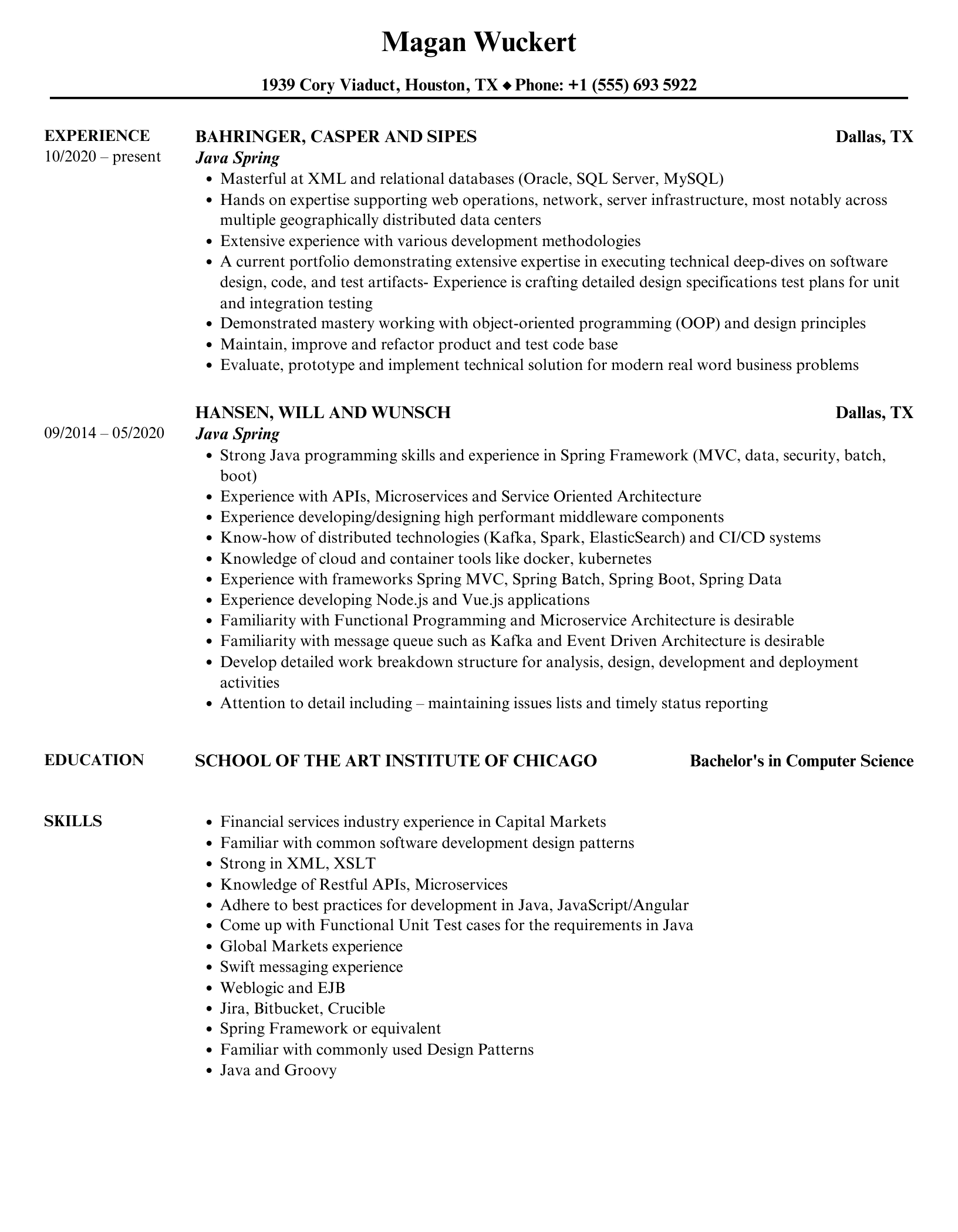 Sample Java Developer Resume Download Printable PDF Templateroller 