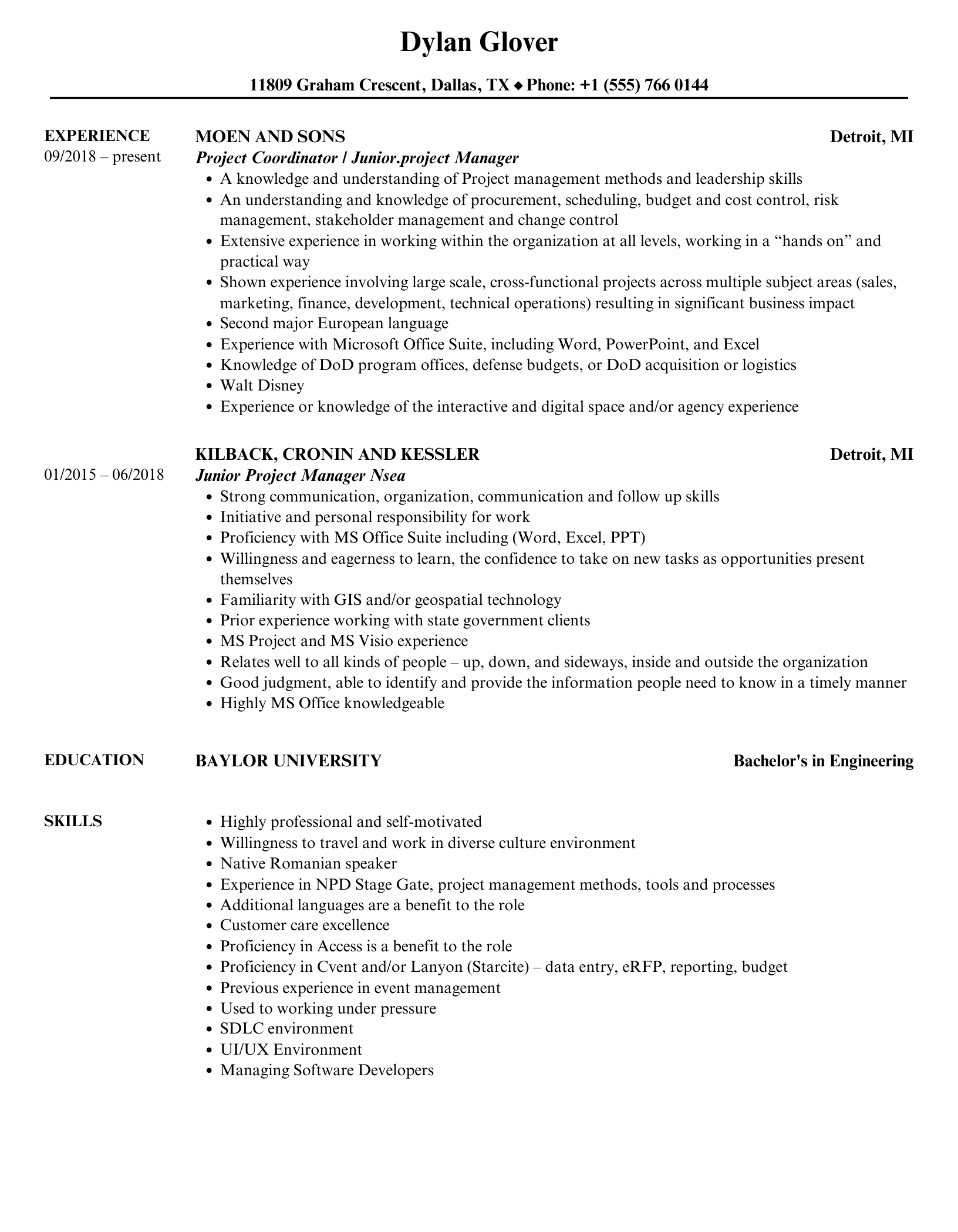 Junior Project Manager Resume Samples Velvet Jobs