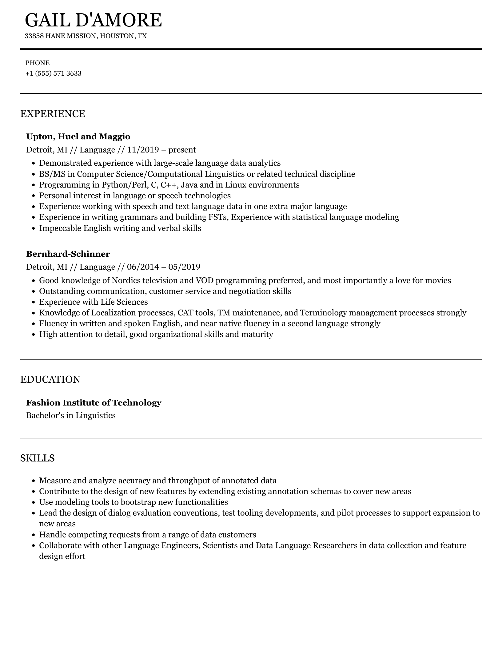 Language Proficiency Resume