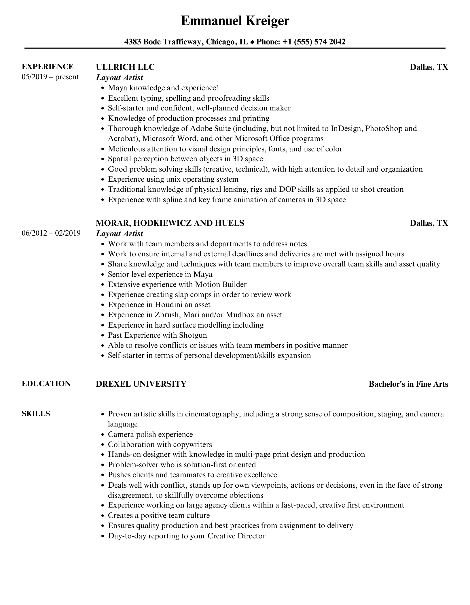 Layout Artist Resume Samples Velvet Jobs