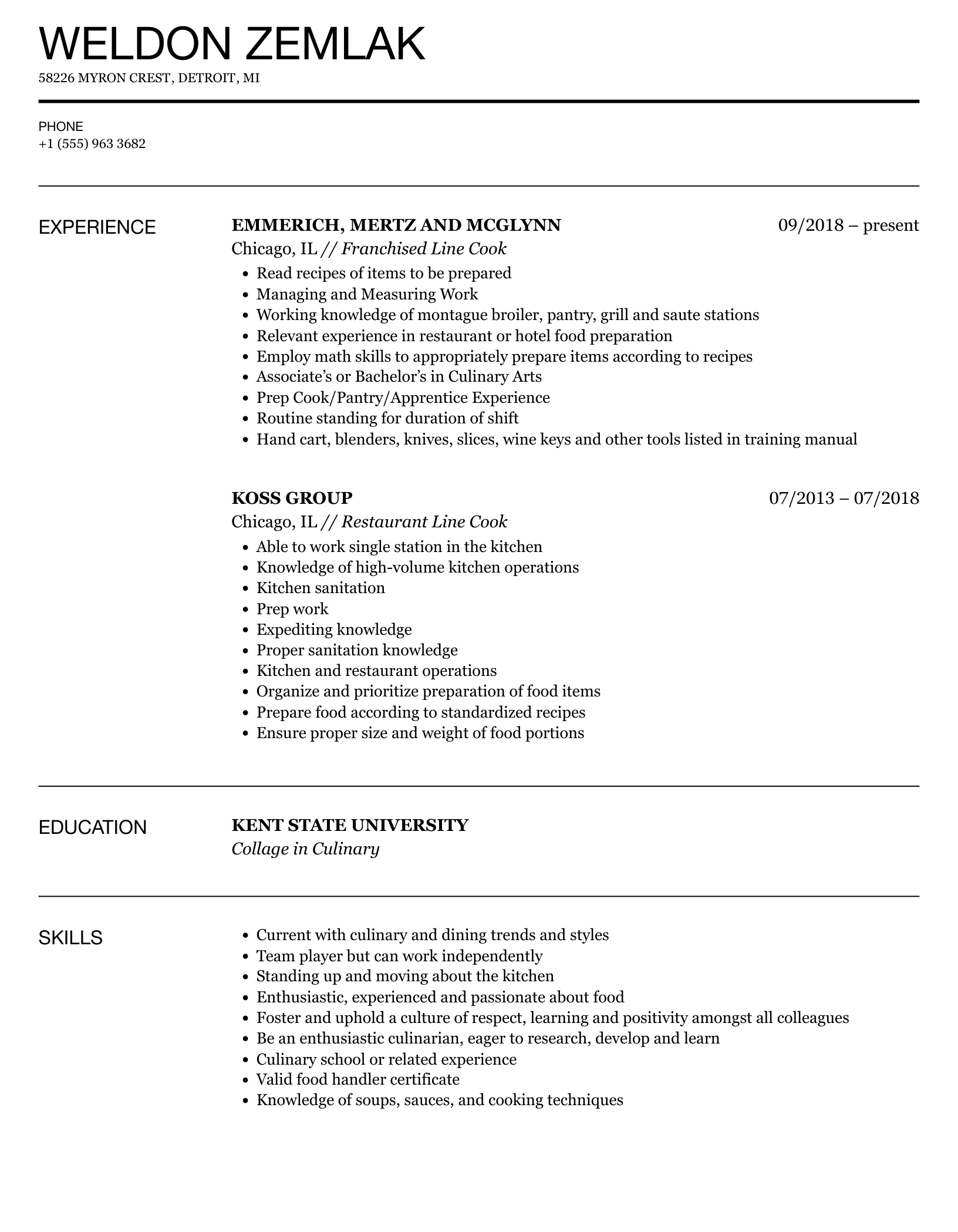 Line Cook Resume Samples Velvet Jobs