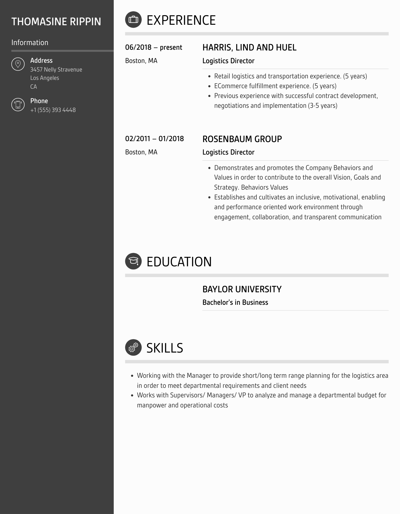 Logistics Director Resume Samples Velvet Jobs