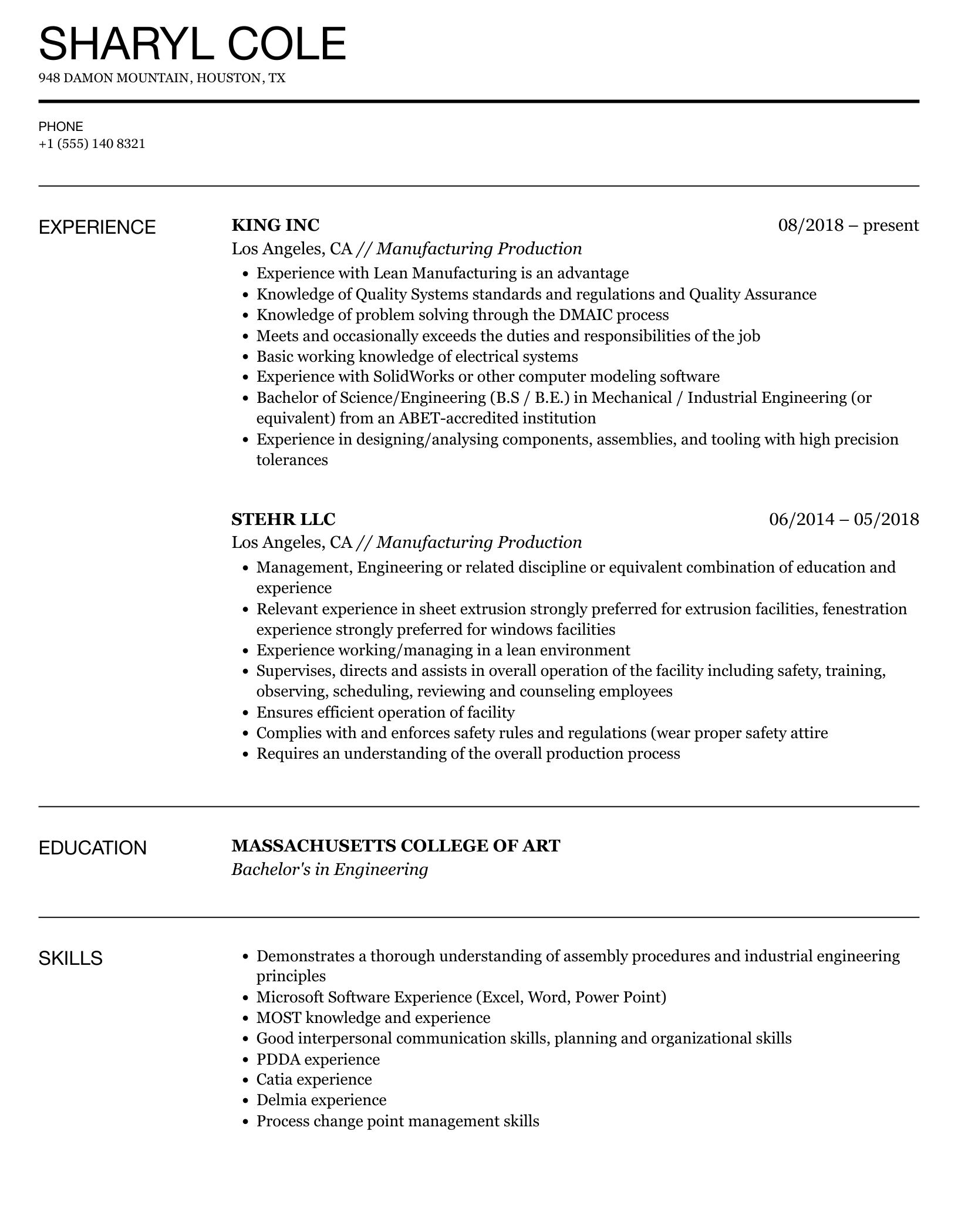 Manufacturing Production Resume Samples Velvet Jobs