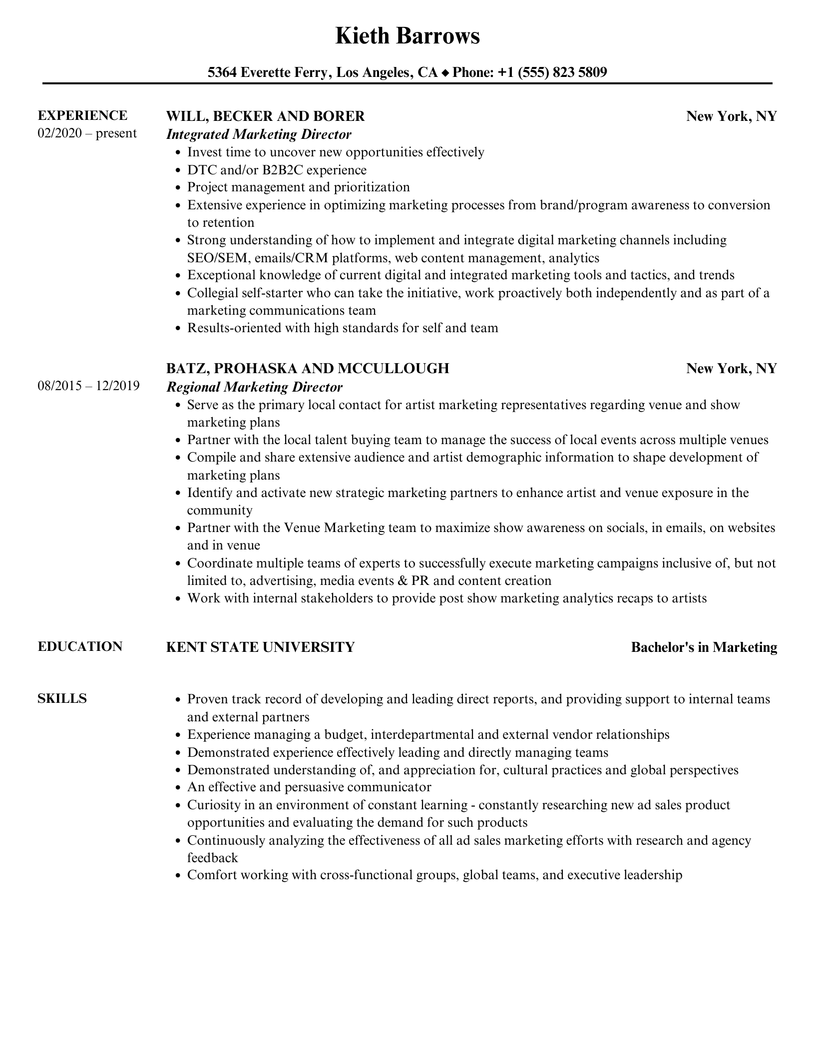 Marketing Director Resume Samples Velvet Jobs