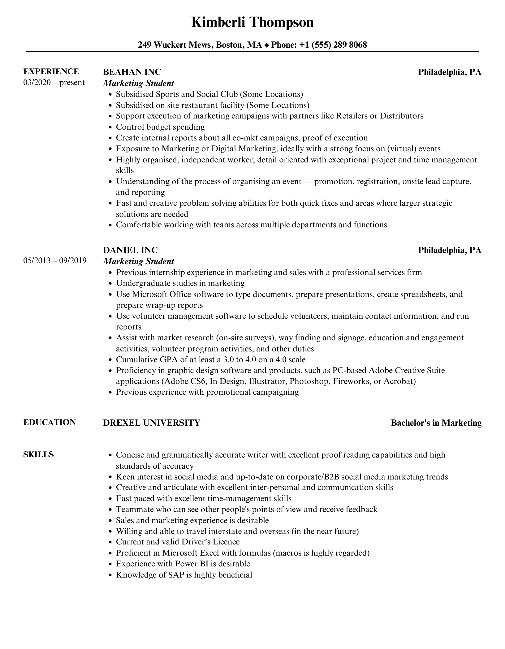 Marketing Student Resume Samples Velvet Jobs Marketing Student Resume Samples Velvet Jobs