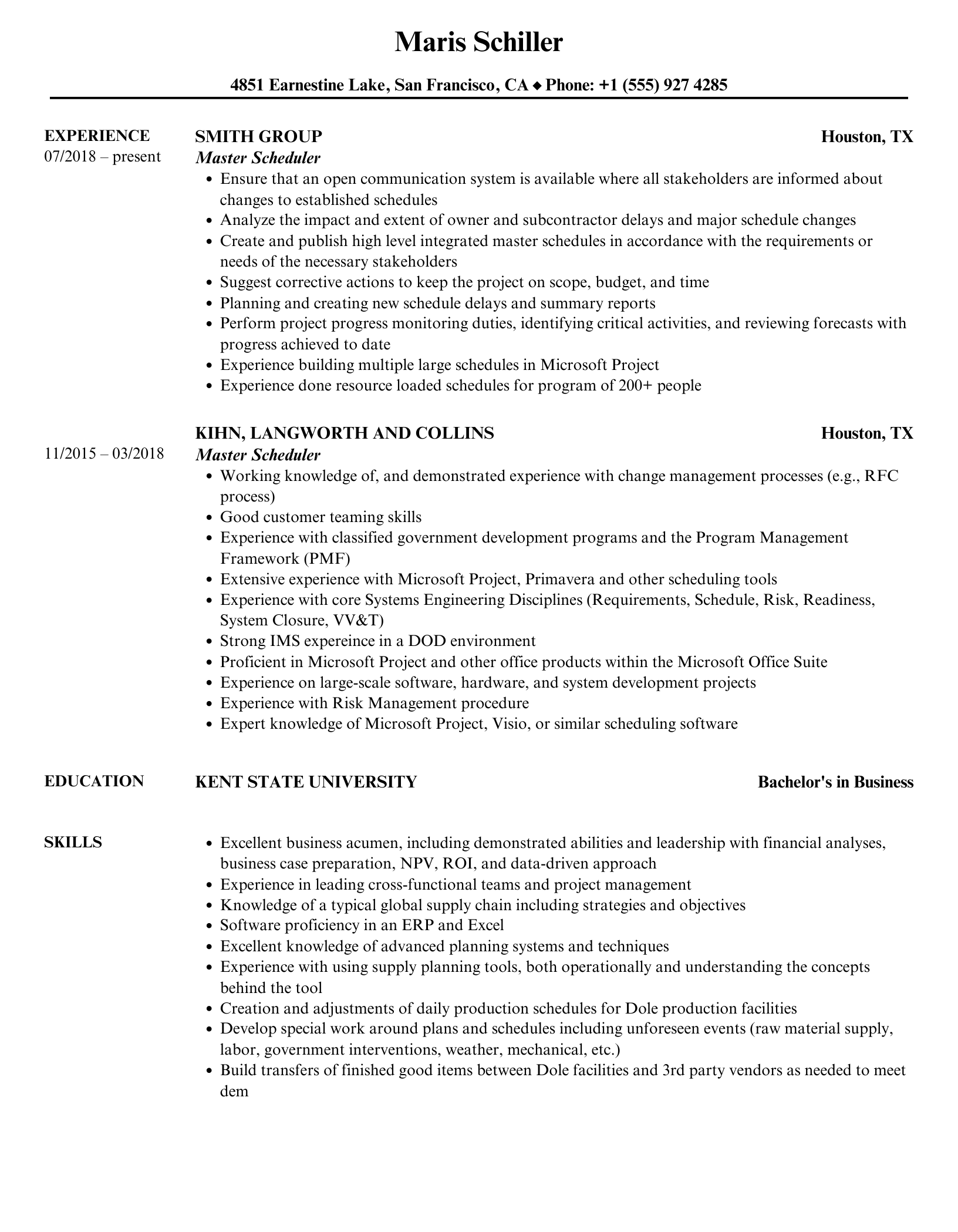 Sample Resume For A Scheduler Resume Example Gallery Vrogue co