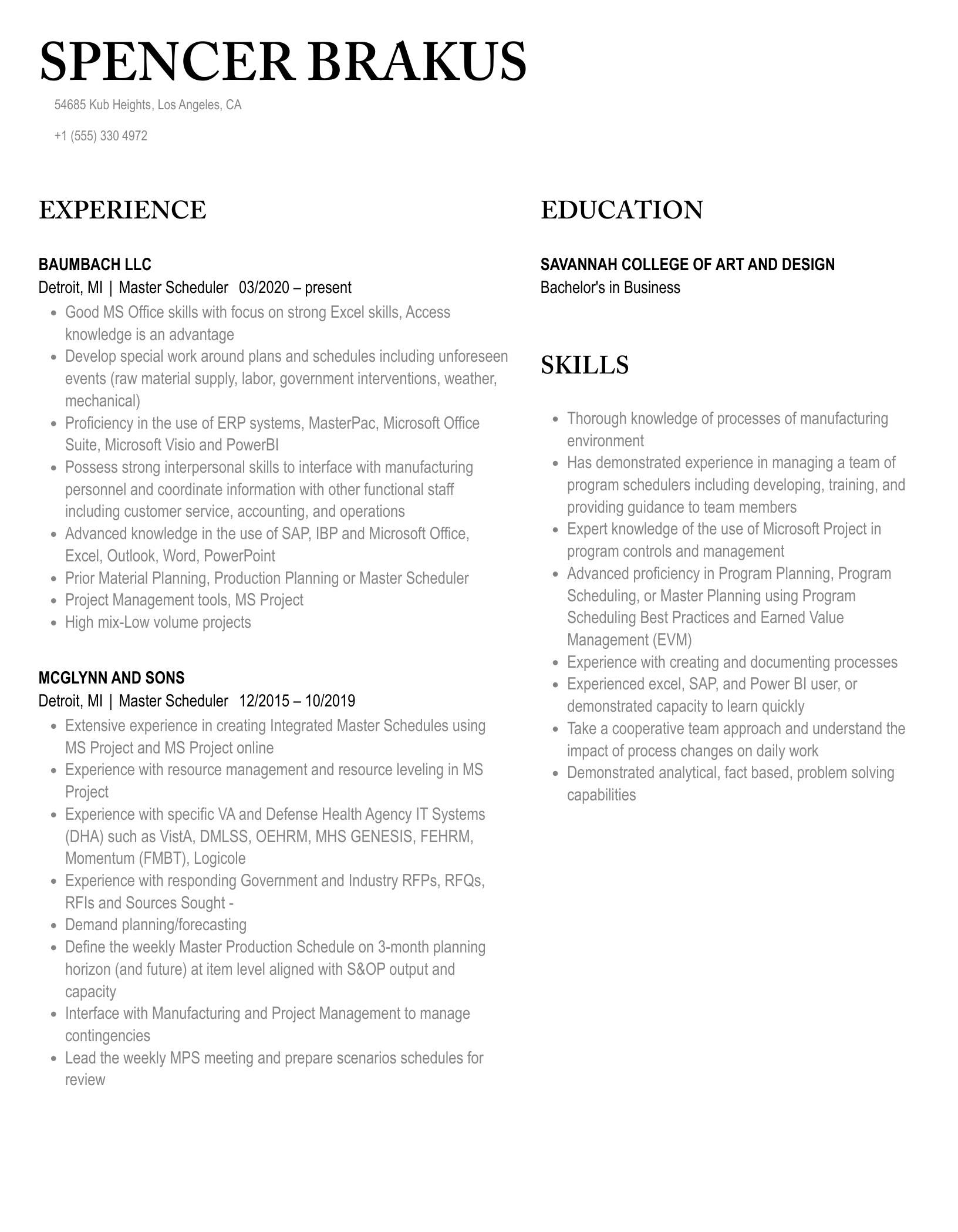 Master Scheduler Resume Samples Velvet Jobs