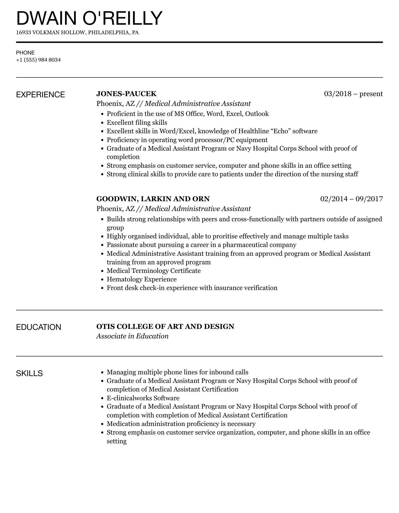 Medical Administrative Assistant Resume Periphysique