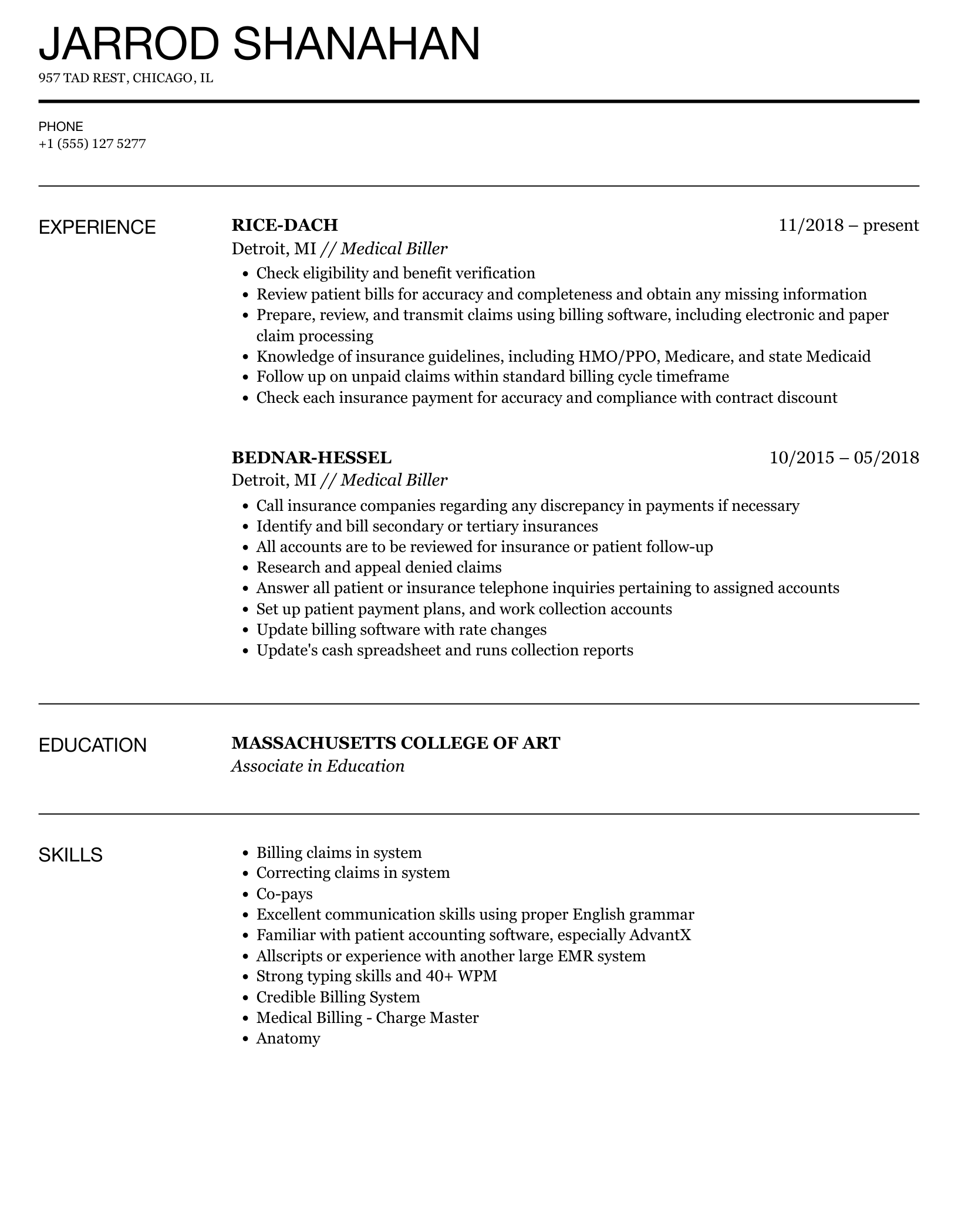 Medical Biller Resume Samples Velvet Jobs