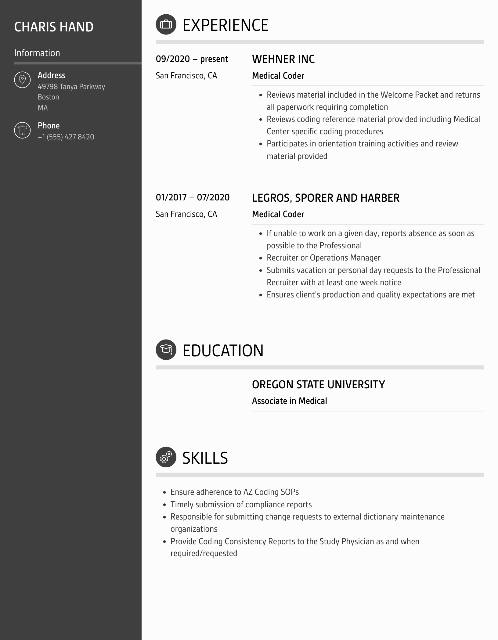 Medical Coding Resume