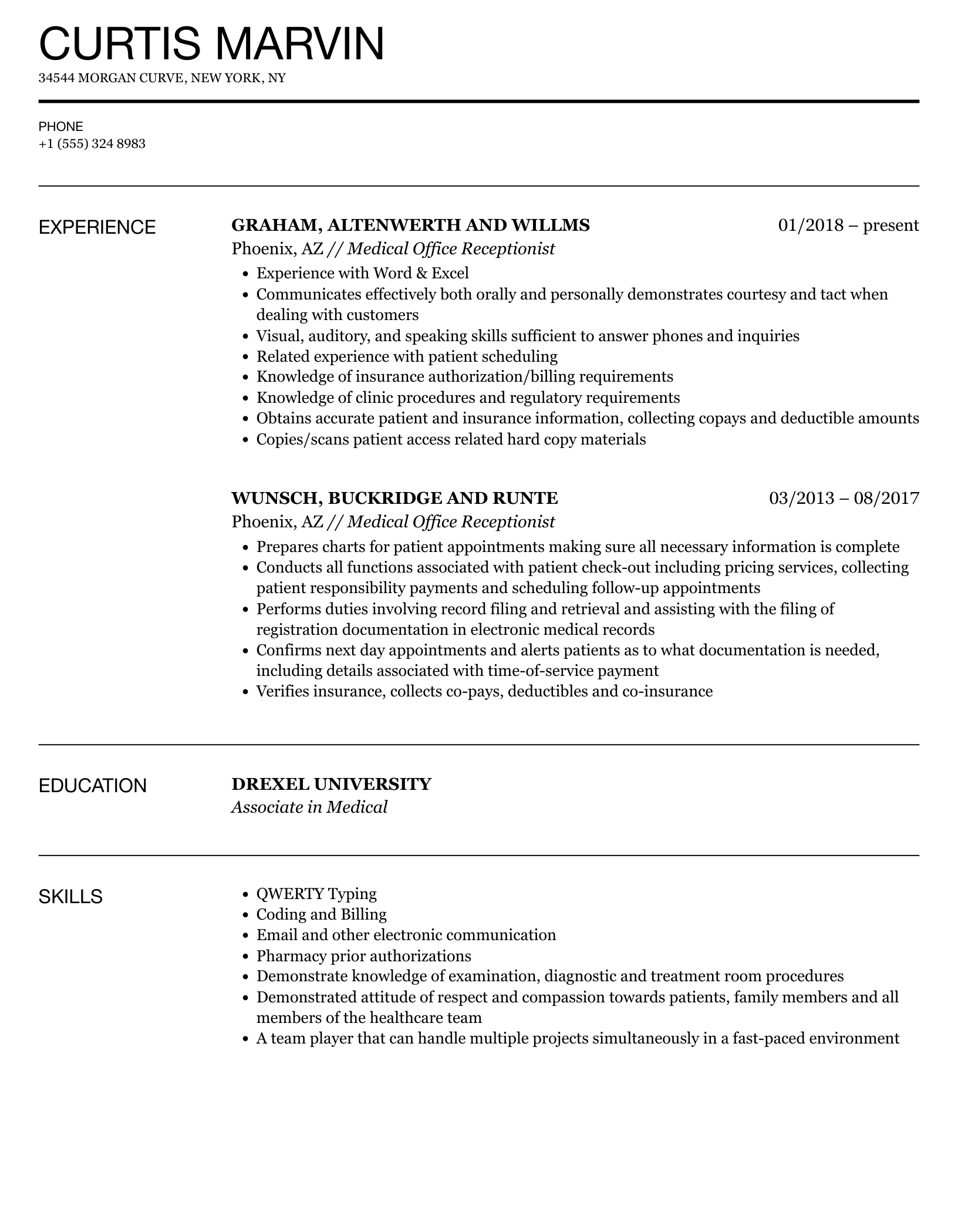 Medical Office Receptionist Resume Samples Velvet Jobs